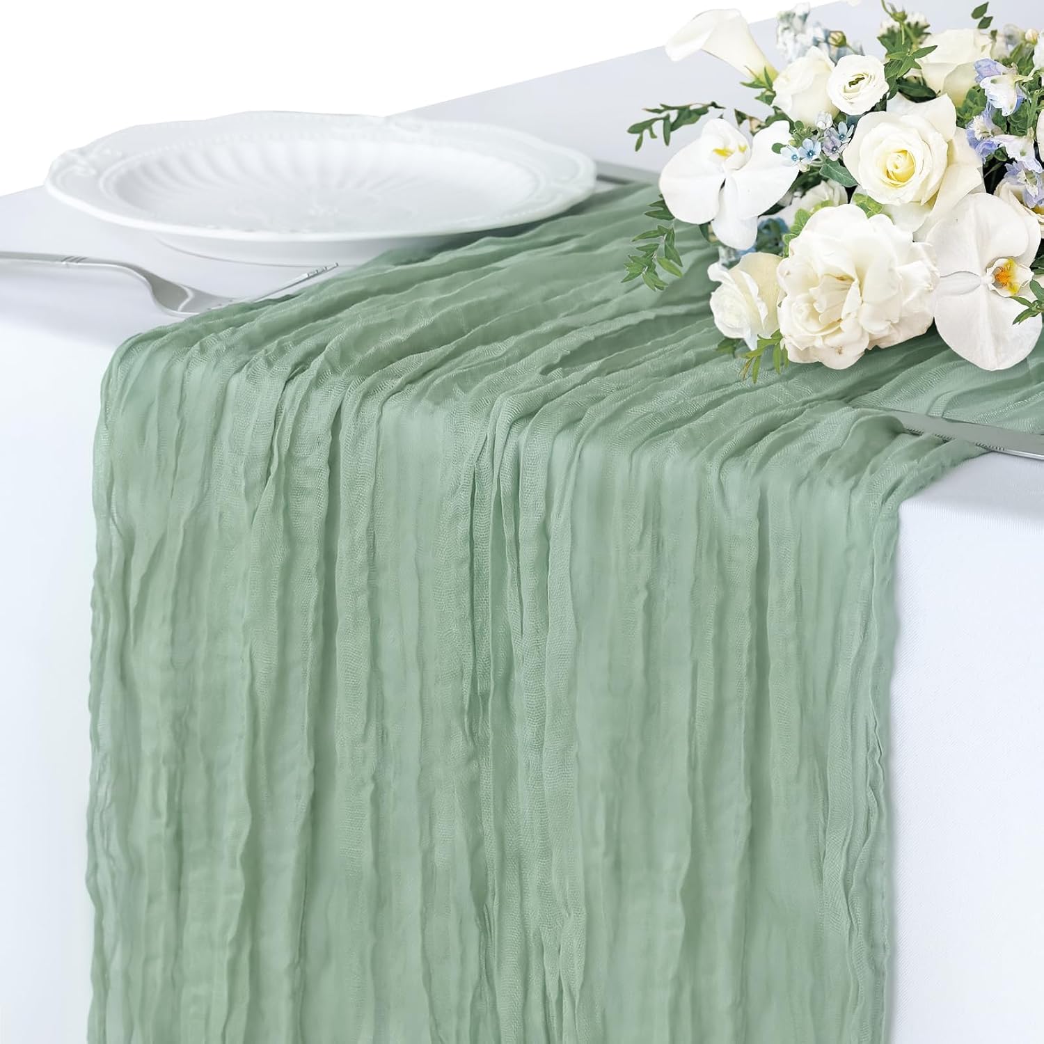 Amazon.com: 10FT Sage Green Table Runner, 35*120inch Boho Green Table ...