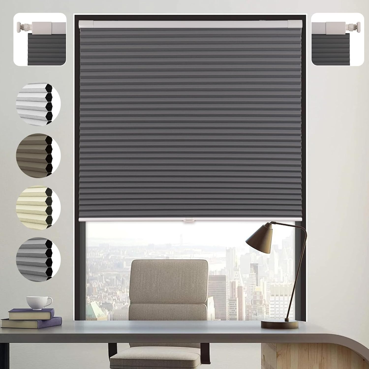 Amazon.com: HESTIA No Drill No Tools Shades for Indoor Windows Honeycomb Blackout Cellular ...