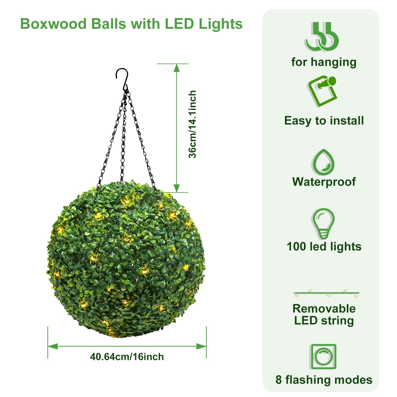 AILANDA 2PCS 16'' Artificial Boxwood Topiary Ball Outdoor Faux Boxwood ...