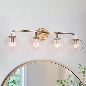 GEPOW Gold Bathroom Light Fixtures Over Mirror, Modern 4-Light Vanity ...