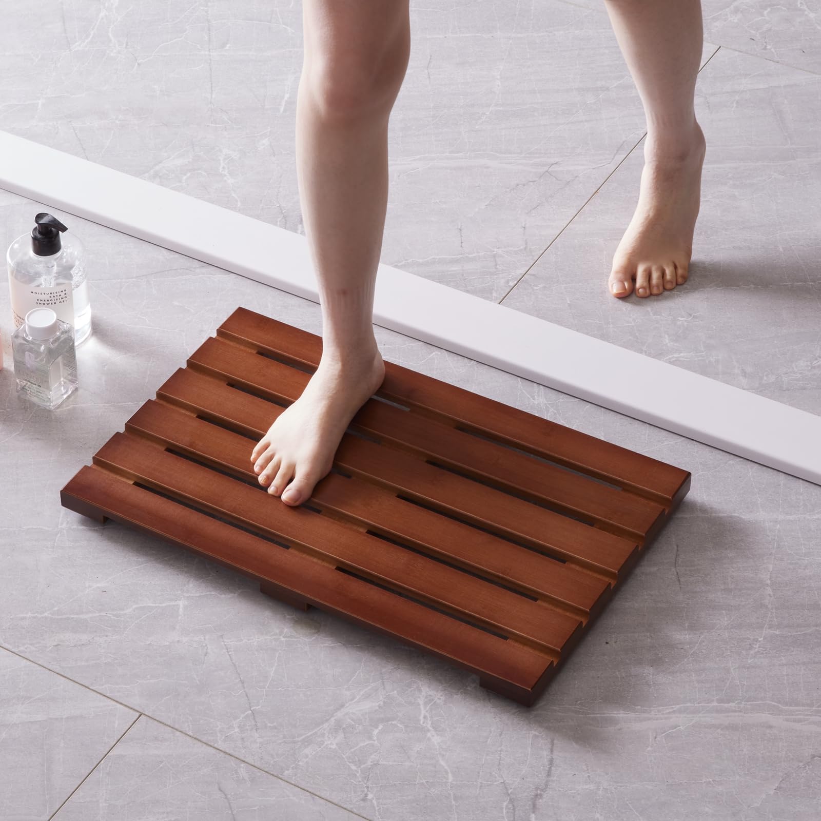 Amazon.com: Bath Mat for Shower, Wooden Floor Mat for Bathroom,Non-Slip ...