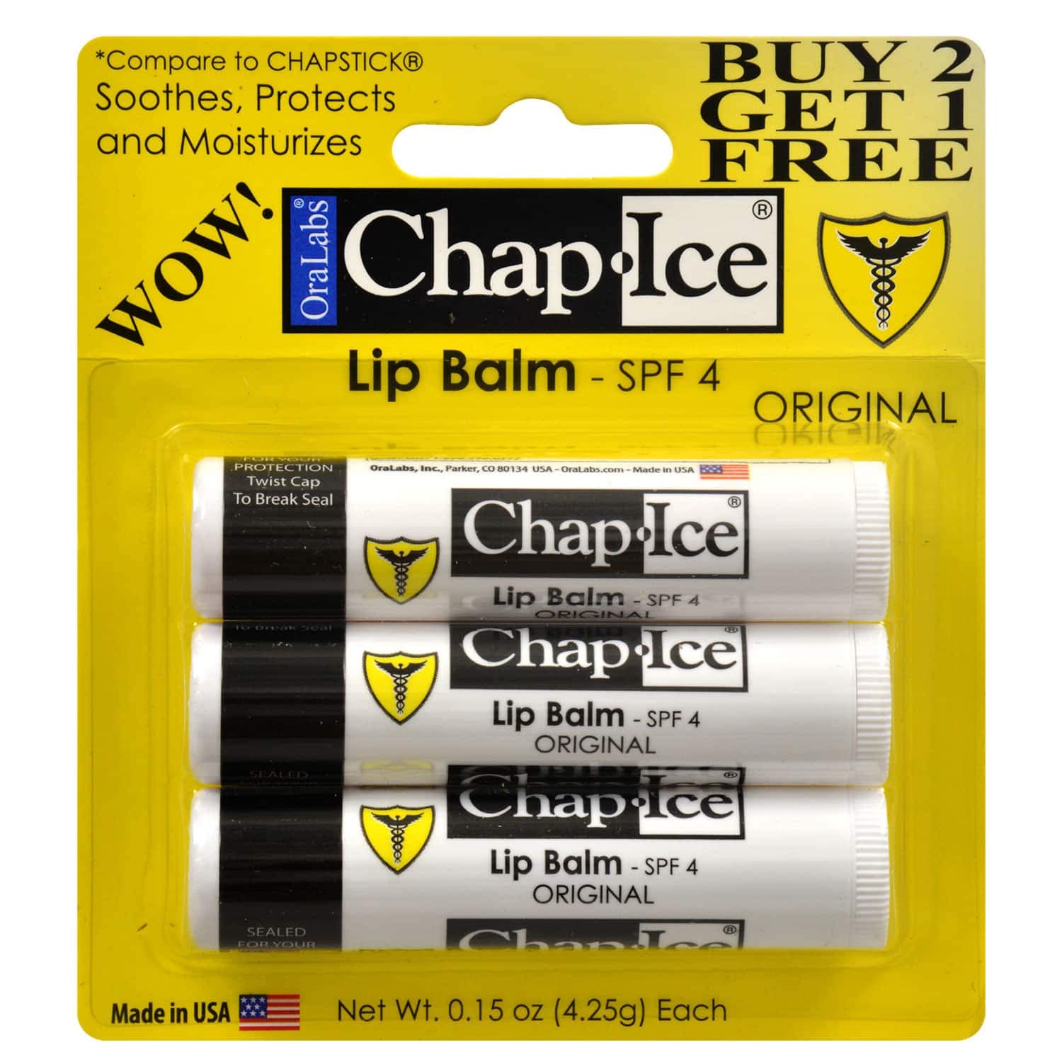 Amazon.com : Chap-Ice SPF 4 Premium Lip Balm, Original , 3 pack : Lip ...
