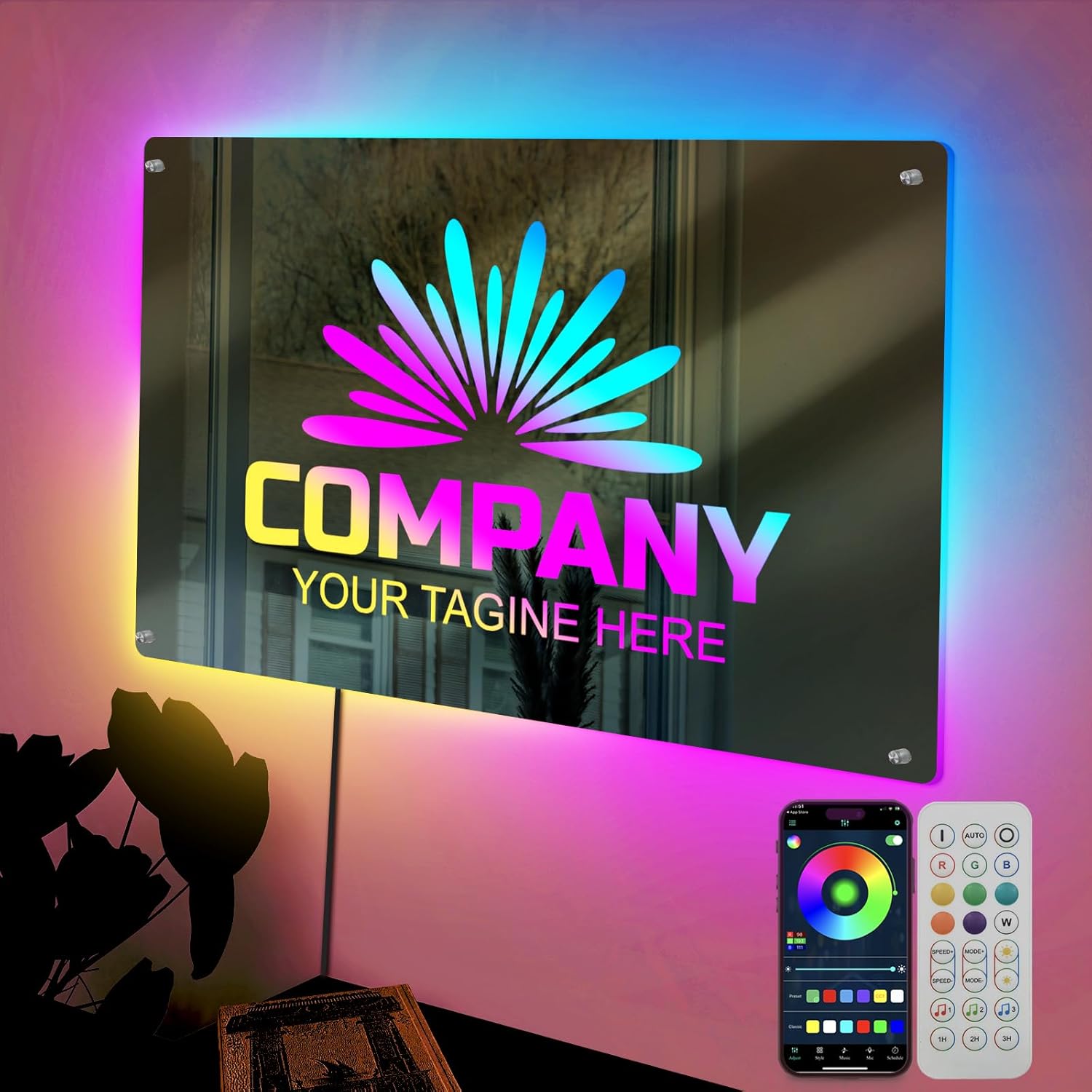 Custom Light up Mirror Signs for Business with Remote, Large ...