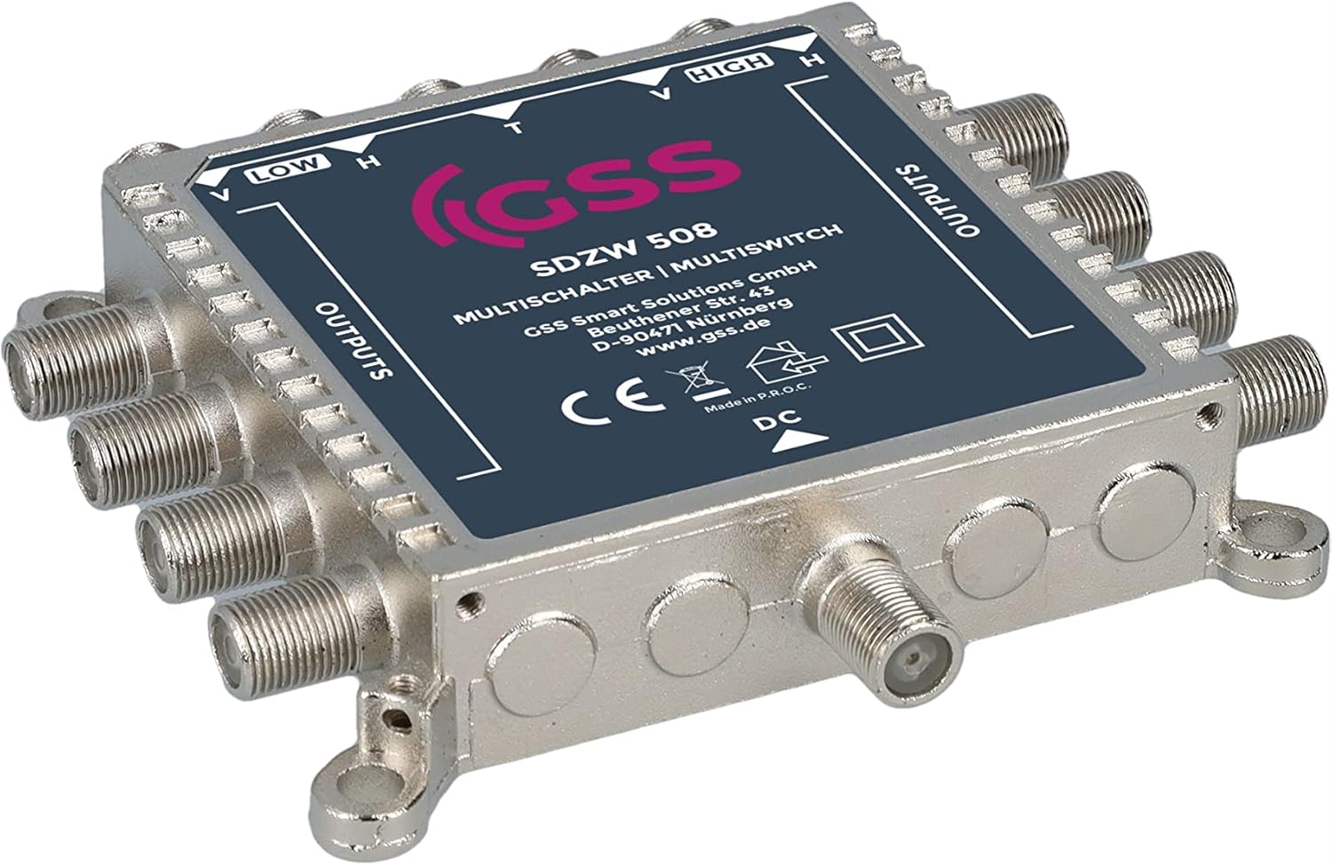 GSS 5/8 Multischalter STROMLOS für Quattro & Quad LNB, Multiswitch für 1 Satelliten & 8 ...