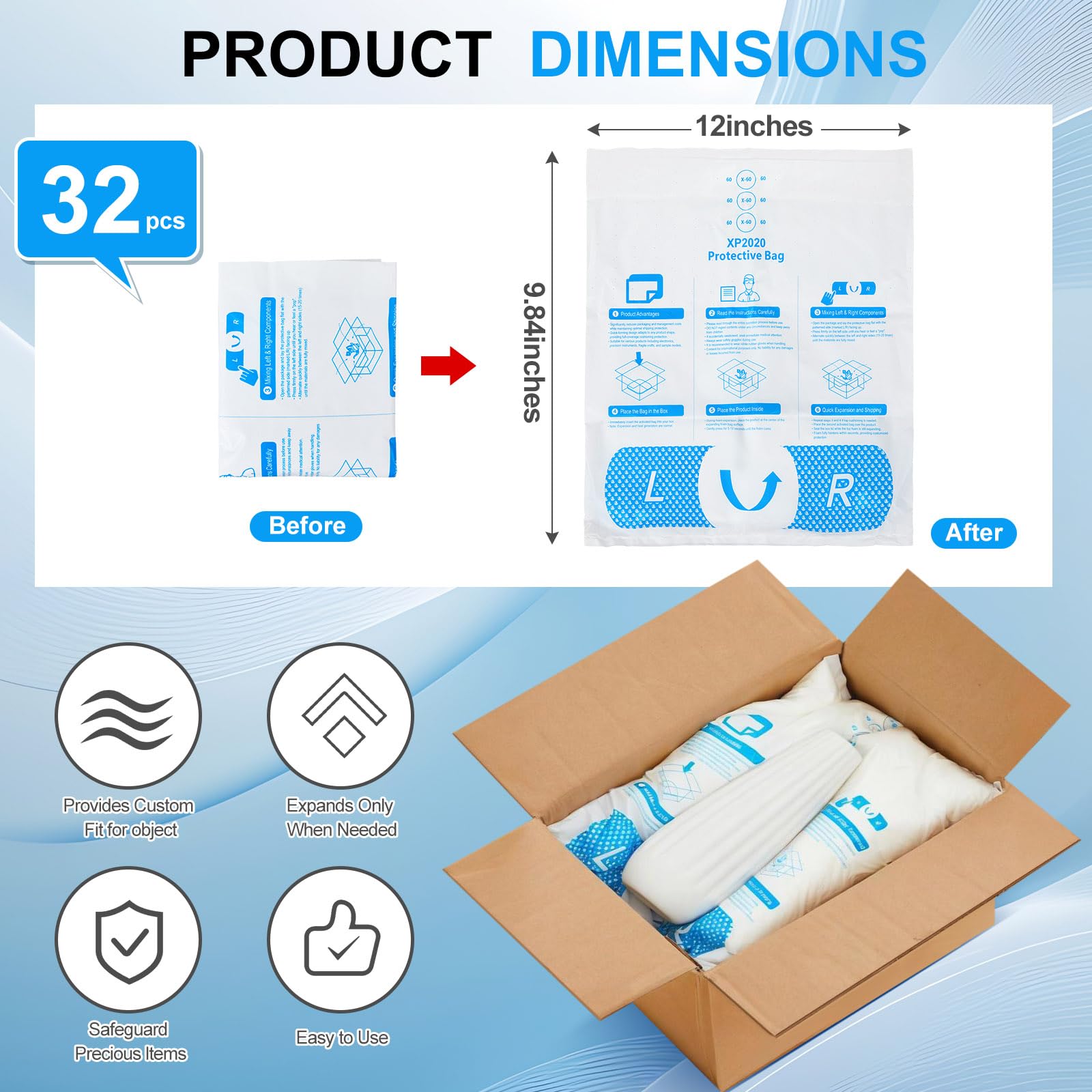 Snapklik.com : Pangda 32 Pcs 9.84 X 12 Inches Expanding Foam Packaging ...
