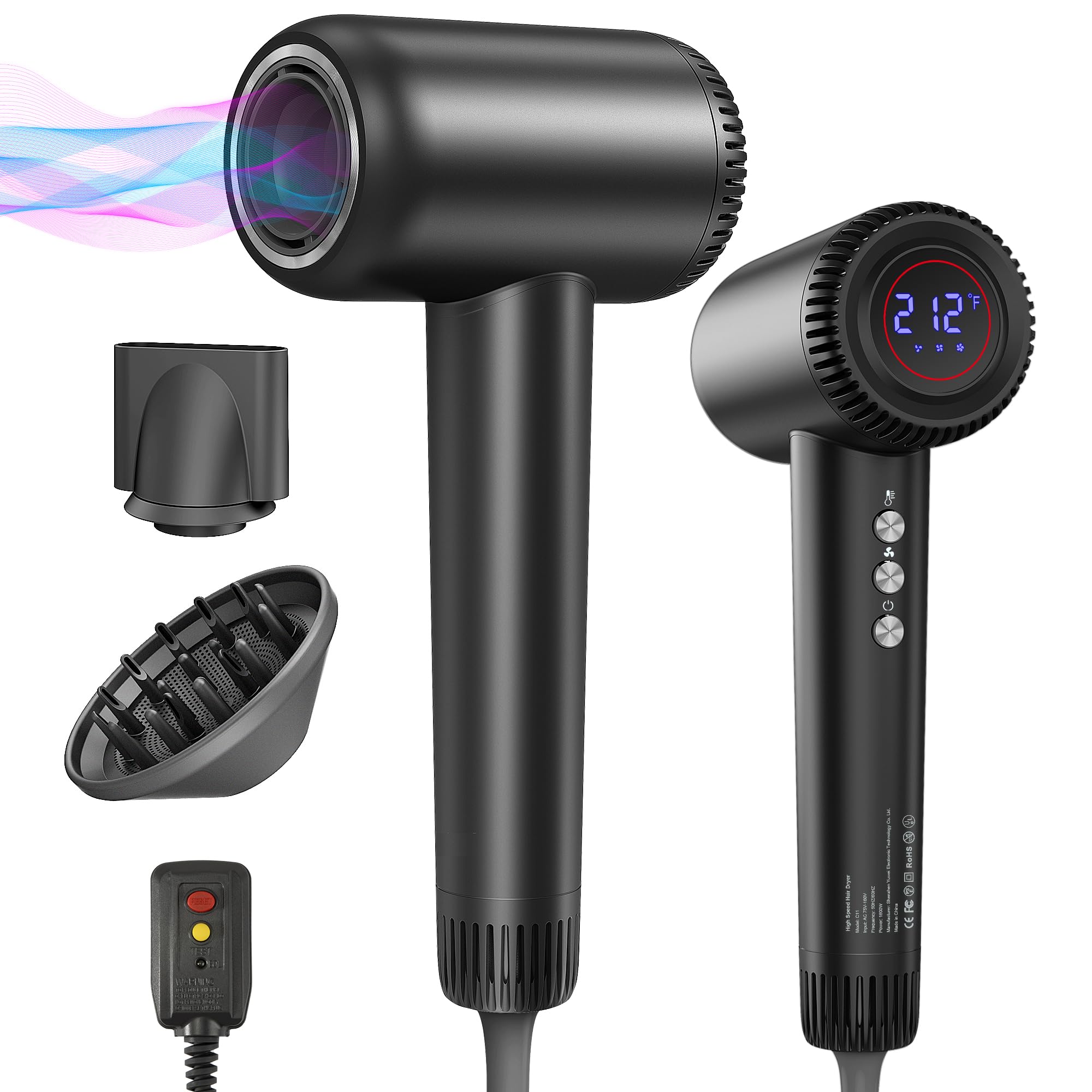 Amazon.com : Hair Dryer, 180000 RPM High-Speed Blow Dryer, 1600W Low ...