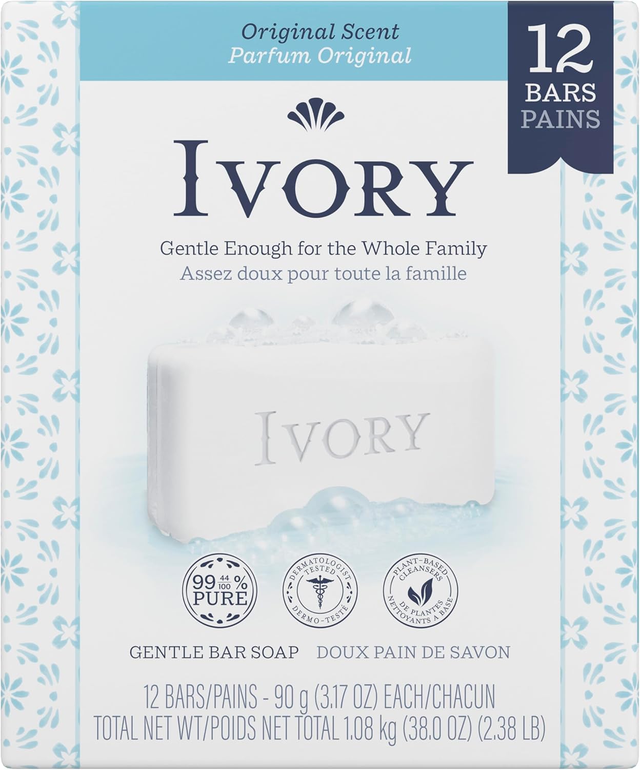 Ivory Bar Soap Original Scent, 1.08 Kg Total (12 Count of 90 g Each ...