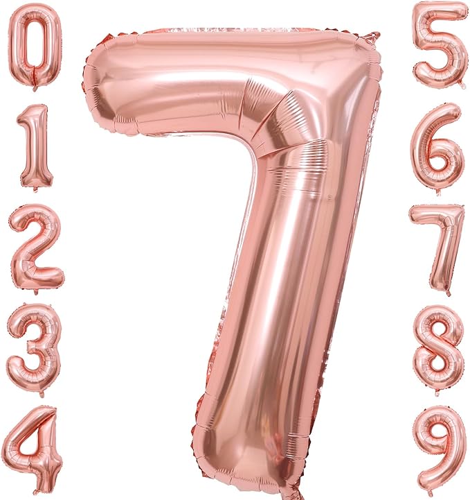 Amazon.com: Rose Gold 7 Number Balloons,40 Inch Big 7 Balloon Numbers ...