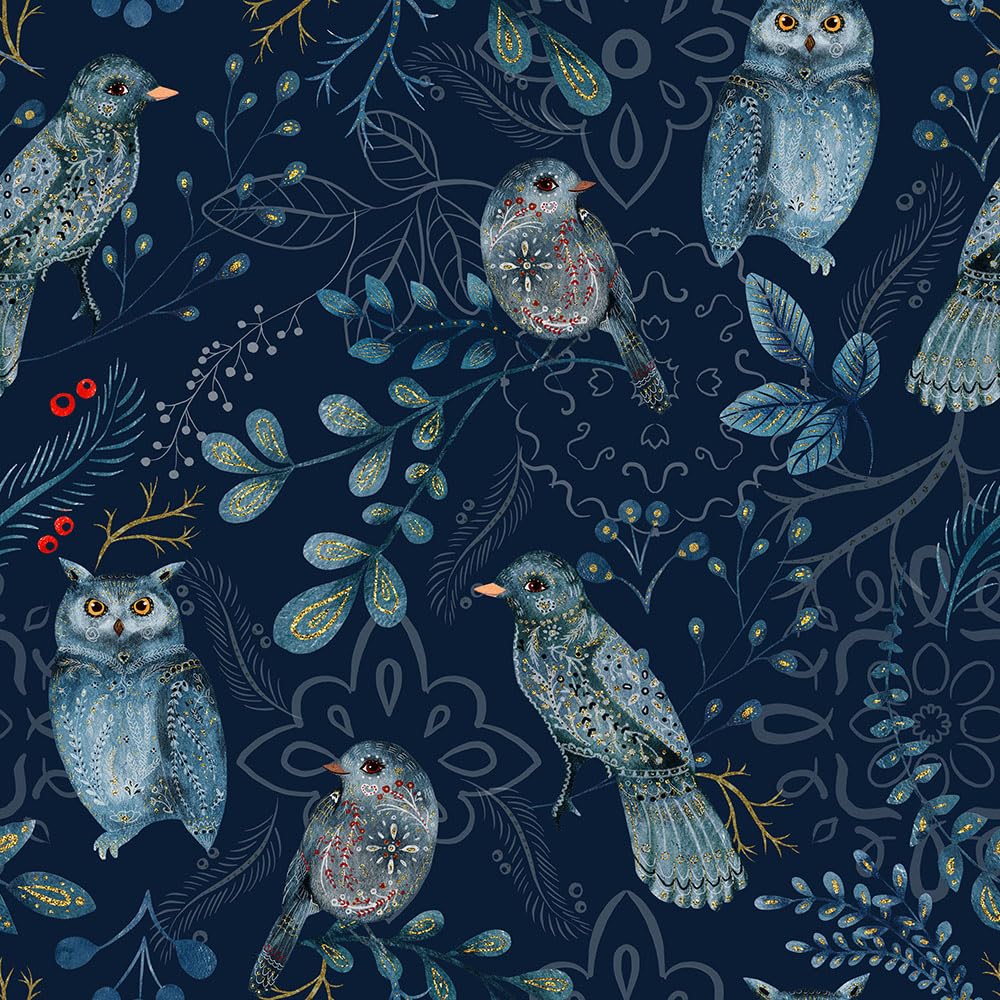 HEISIG 18"x236" Night Dark Black Owl Animals Peel and Stick Wallpaper ...