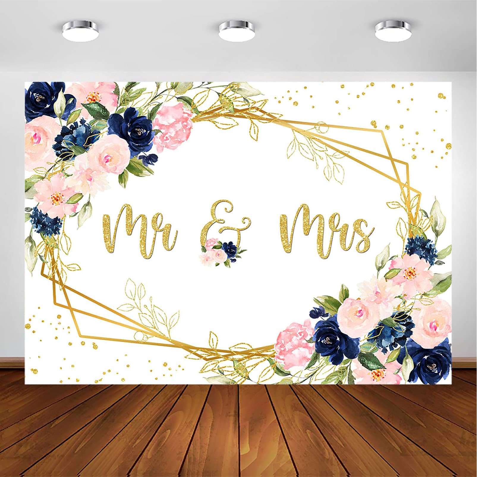 Amazon.com : Avezano Mr and Mrs Backdrop Navy and Blush Wedding Party ...