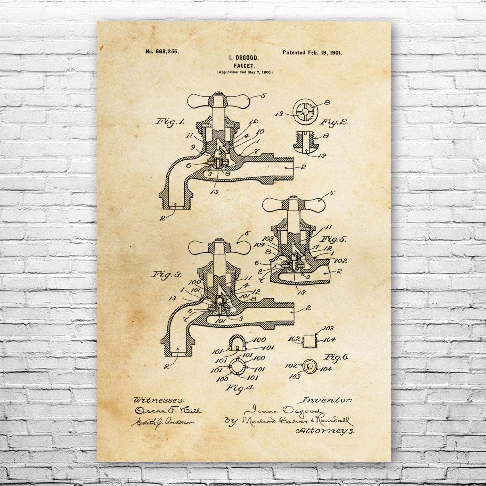 Amazon.com: Water Faucet Poster Print, Bathroom Wall Art, Plumber Gift ...