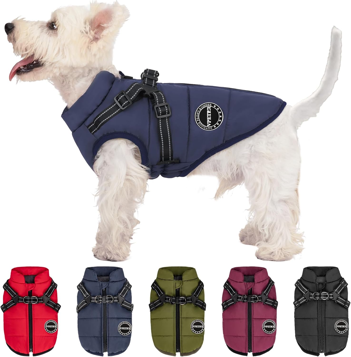 V.PET.B.R Dog Winter Coat, Warm Fleece Jacket with Built-in Harness, Waterproof, Windproof ...