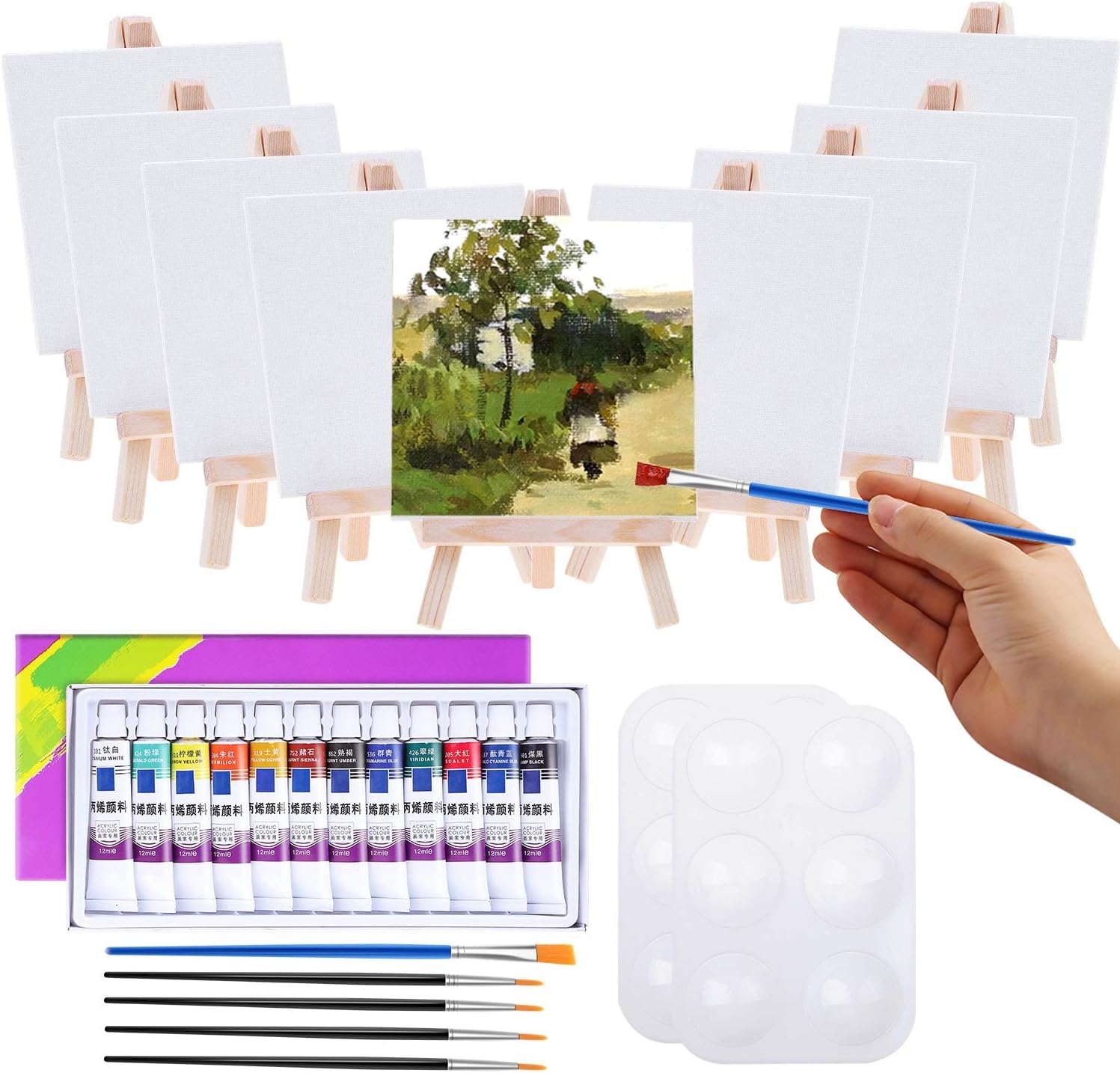 Mini Canvas and Easel, Cridoz 47 Pieces Mini Canvas Painting Set ...