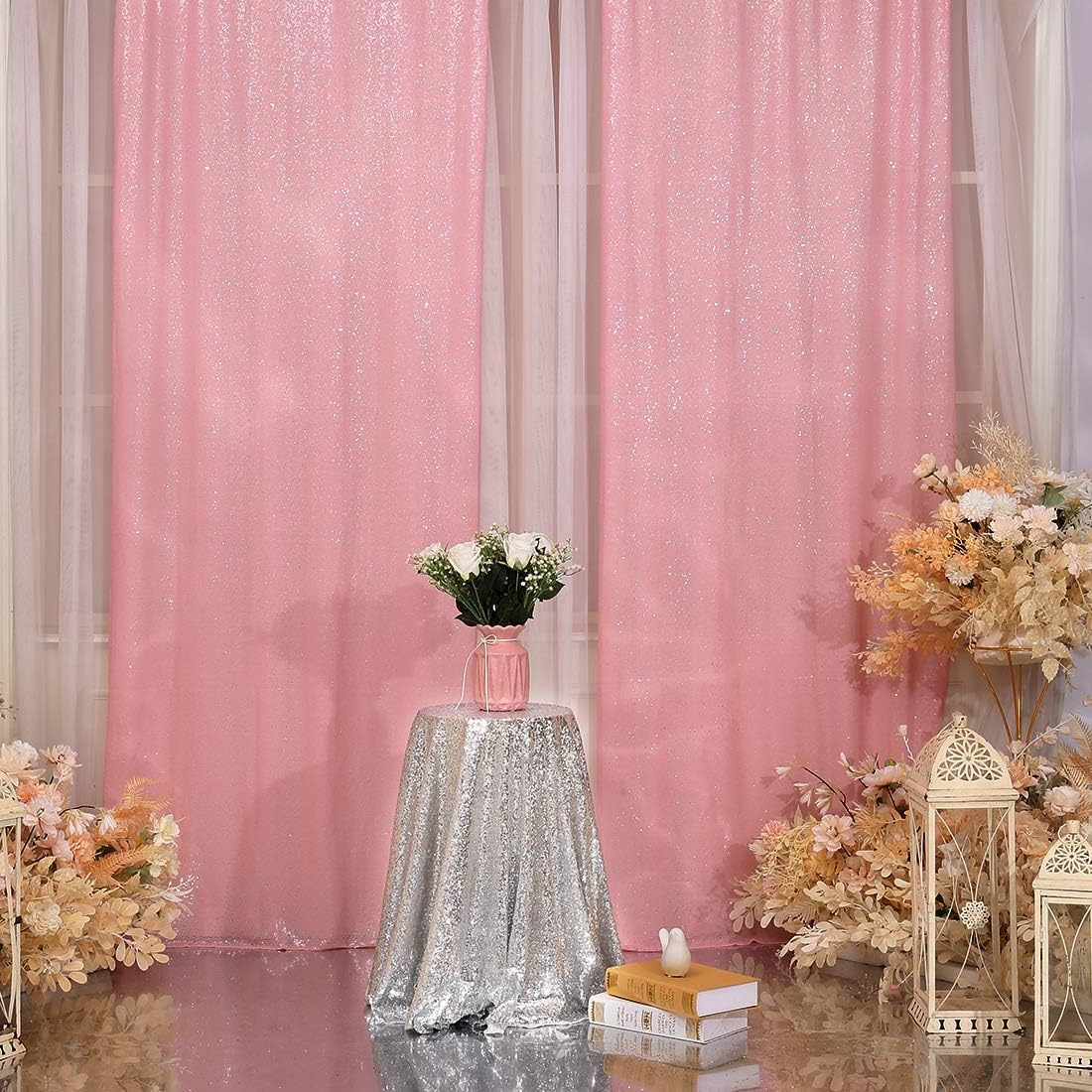 Amazon.com: Poise3EHome Pink Sequin Backdrop Curtains, 4 PCS 3FT x 8FT ...