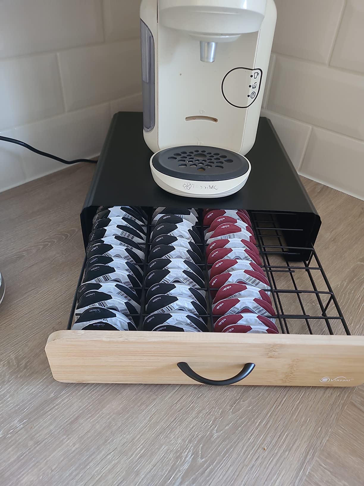 Vinsani 64 Capsules Coffee Pod Storage with Sliding Bamboo Drawer and ...