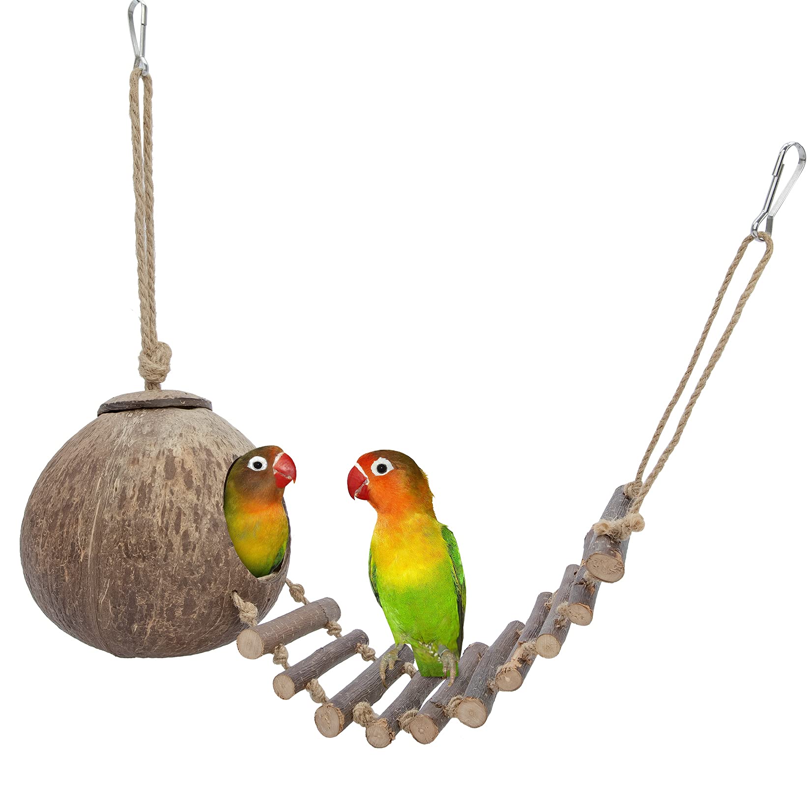 Niteangel Natural Coconut Hamster Hideaway with Ladder, Bird and Small ...