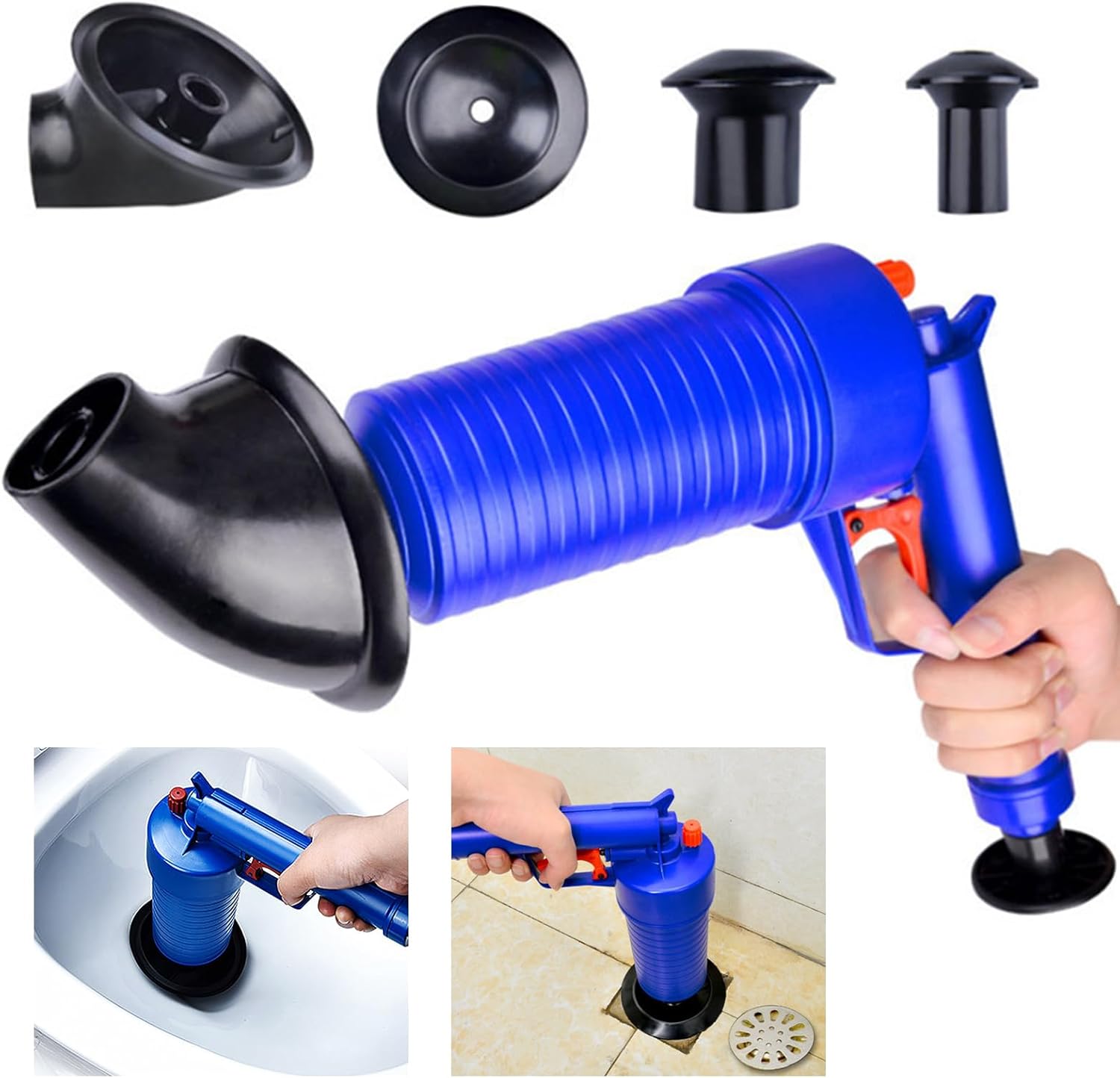 Toilet Plunger Set - Toilet Clog Remover Tool With 4 Sized Suckers Air ...