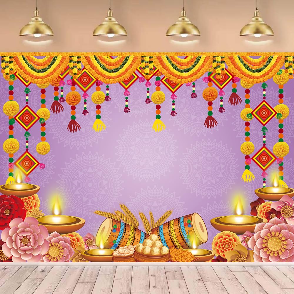 Amazon.com : Happy Diwali Backdrop Indian Diwali Purple Pooja Flowers ...