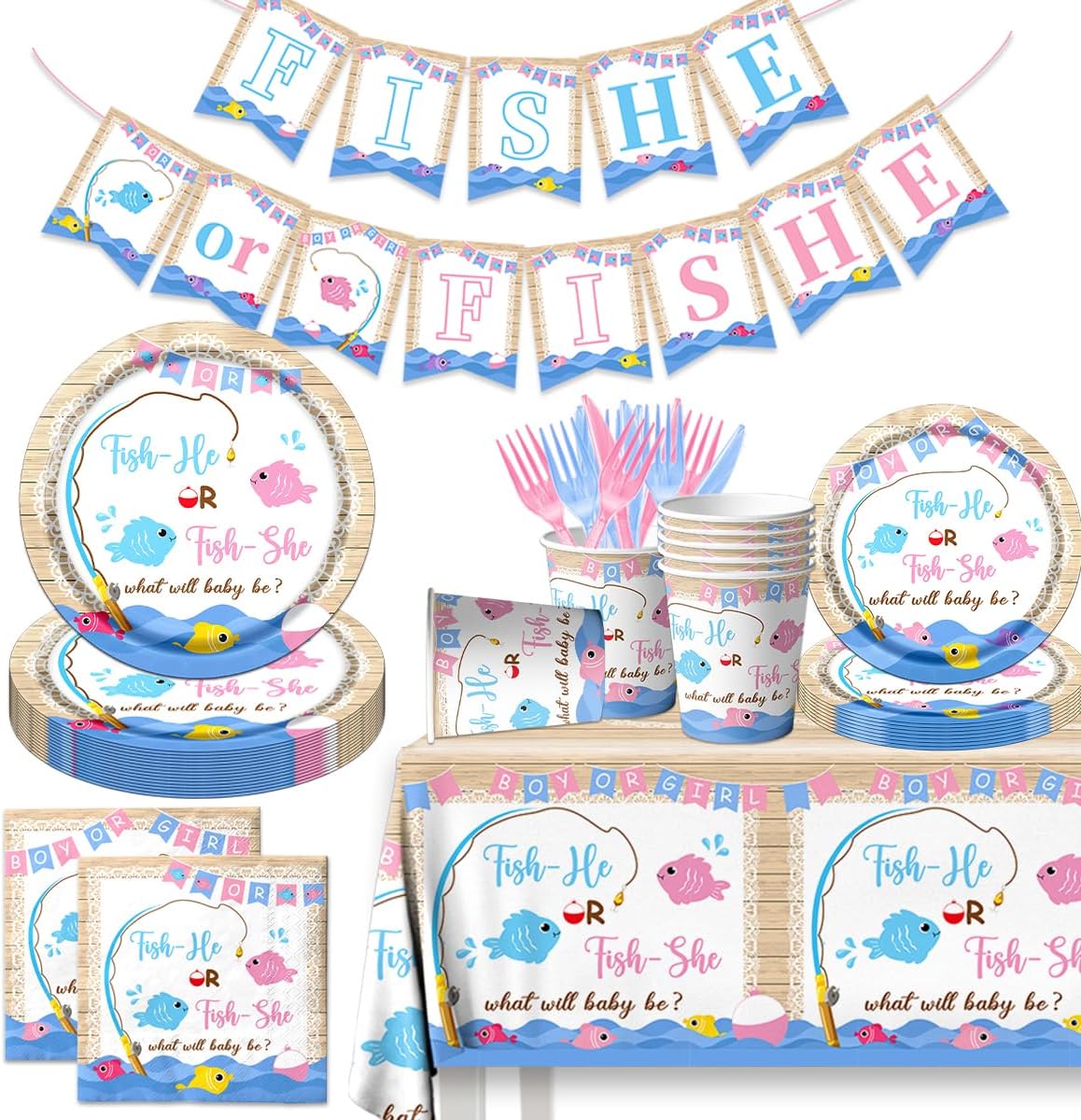 Amazon.com: FiSHE or FisHe Gender Reveal Decorations, 1 Burlap Banner ...