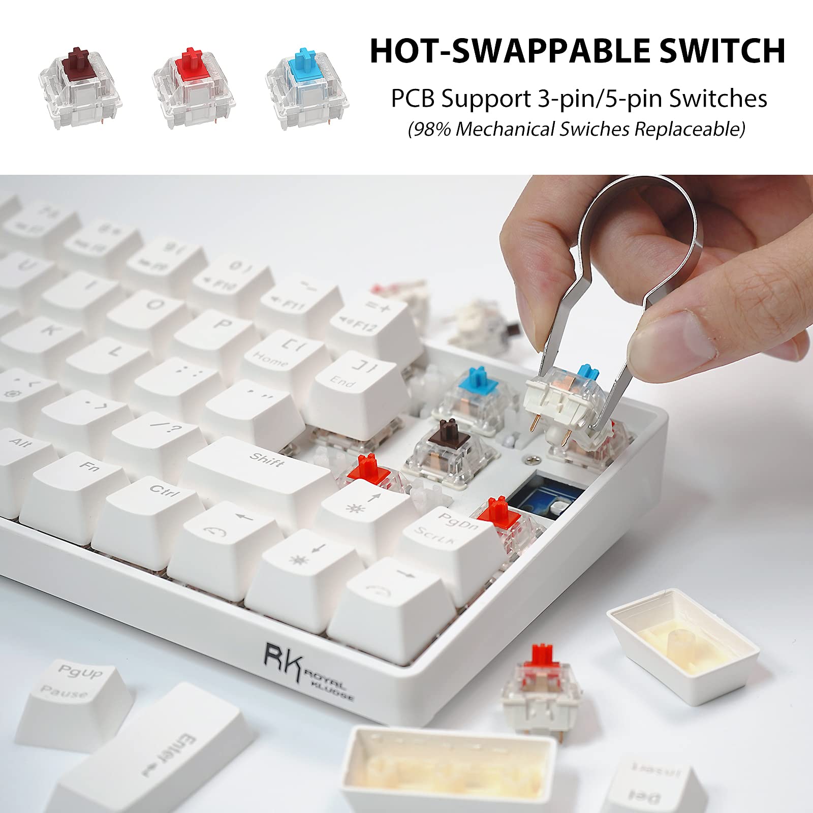 RK ROYAL KLUDGE RK61 60% 2.4Ghz Wireless/Bluetooth/Wired Mechanical ...