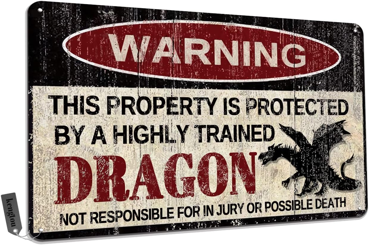 Amazon.com: Vintage Dragon Metal Sign Warning This Property is ...