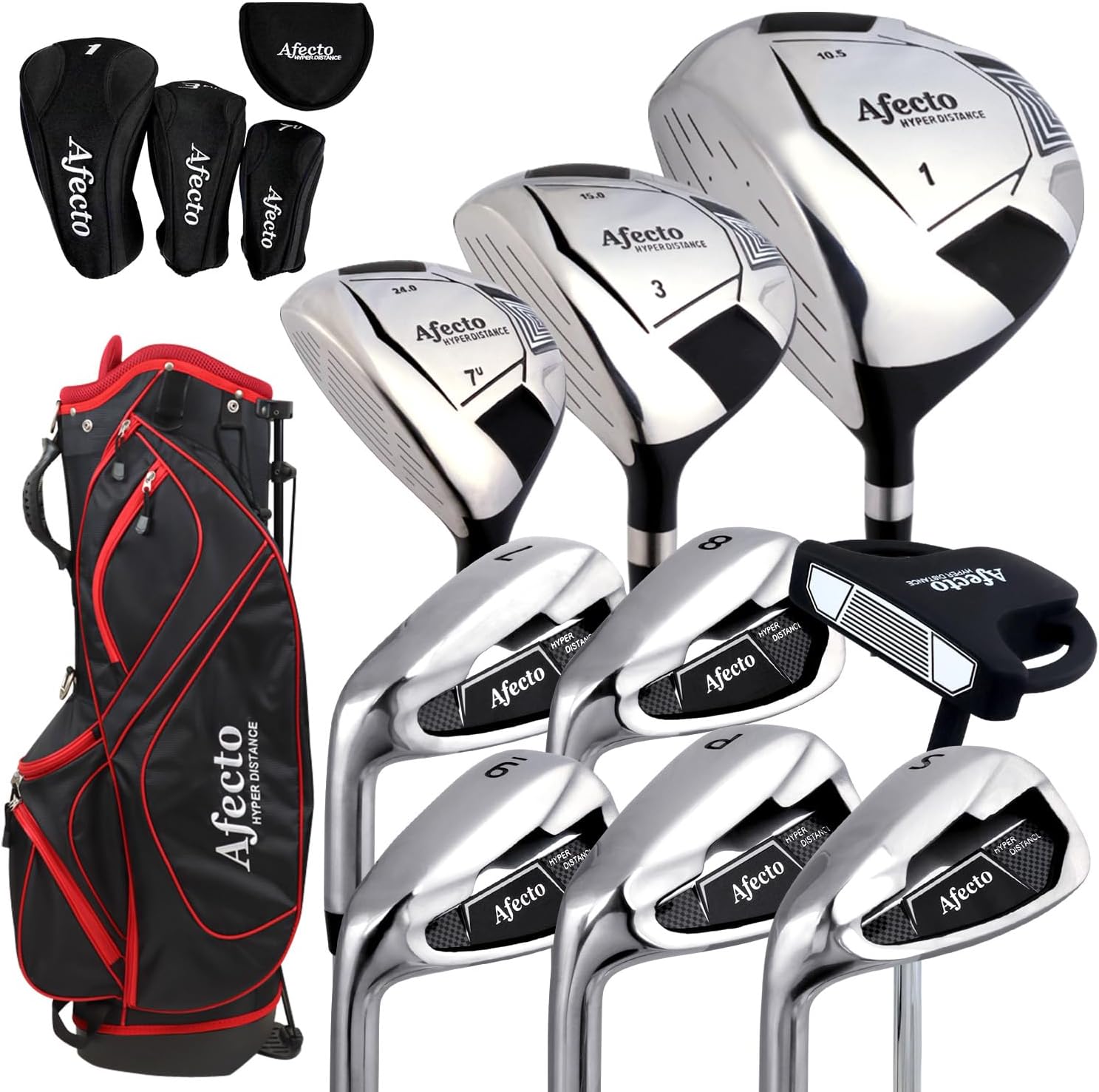 Amazon.co.jp: 左利き用 Afecto メンズ ゴルフ クラブフルセット 選べるキャディバッグ付き 9本セット（1W/3W/7U/7I/8I/9I/PW/SW/パター） (レッド ...
