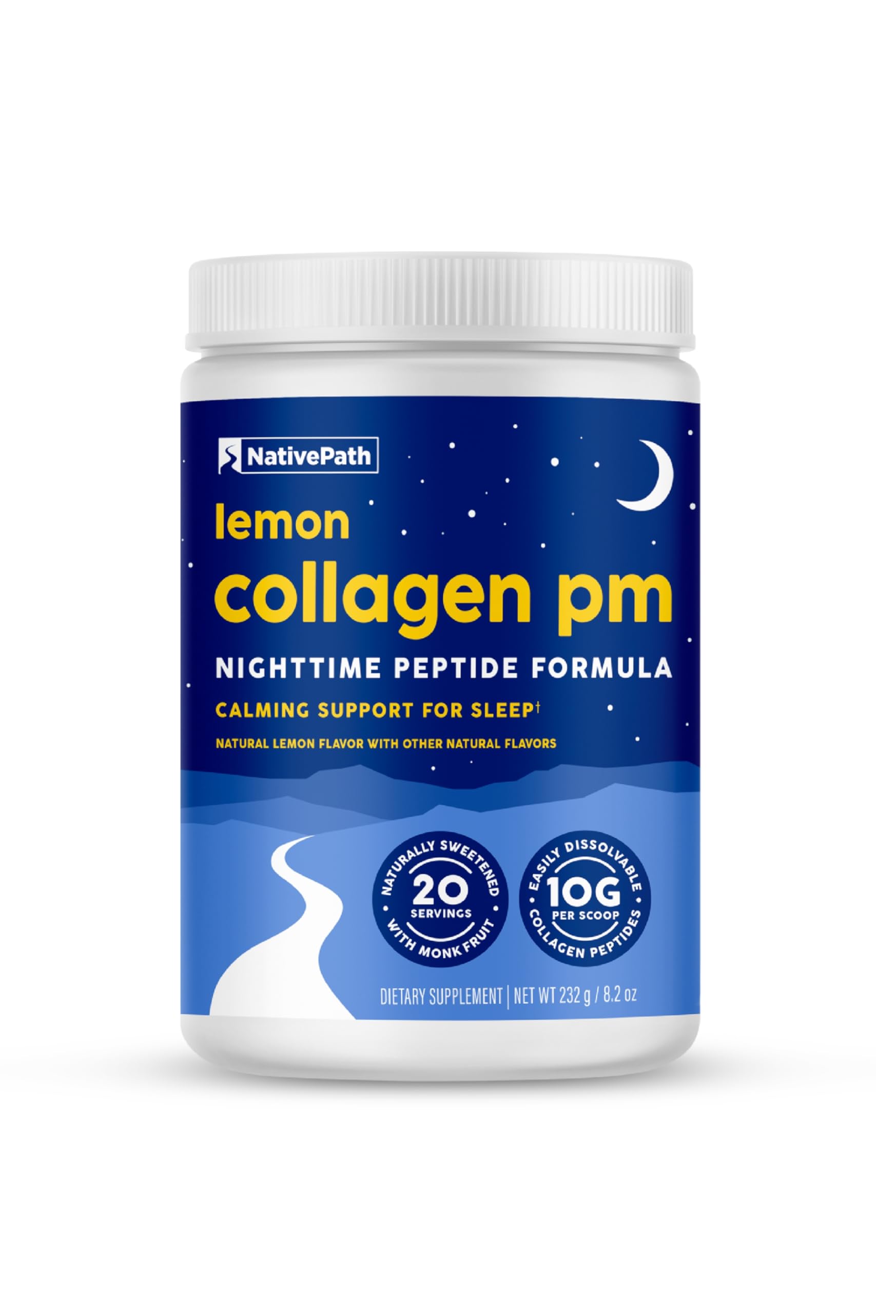 Snapklik.com : NativePath Collagen PM - Lemon Nighttime Collagen Peptides Powder