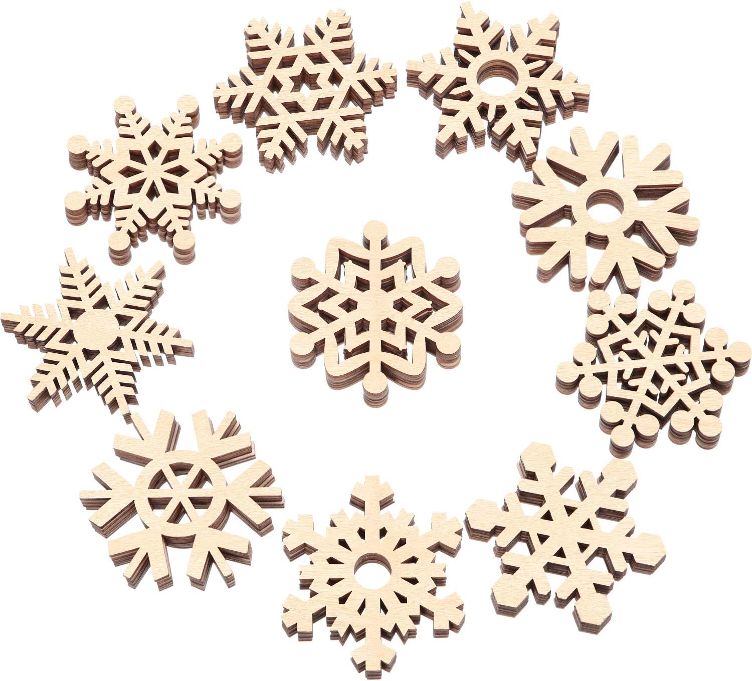 Amazon.com: 30pcs Wooden Snowflakes Ornaments, Binswloo 4 inch ...