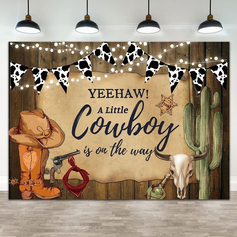 Amazon.com : Hilioens 7×5ft Cowboy Baby Shower Backdrop A Little Cowboy ...