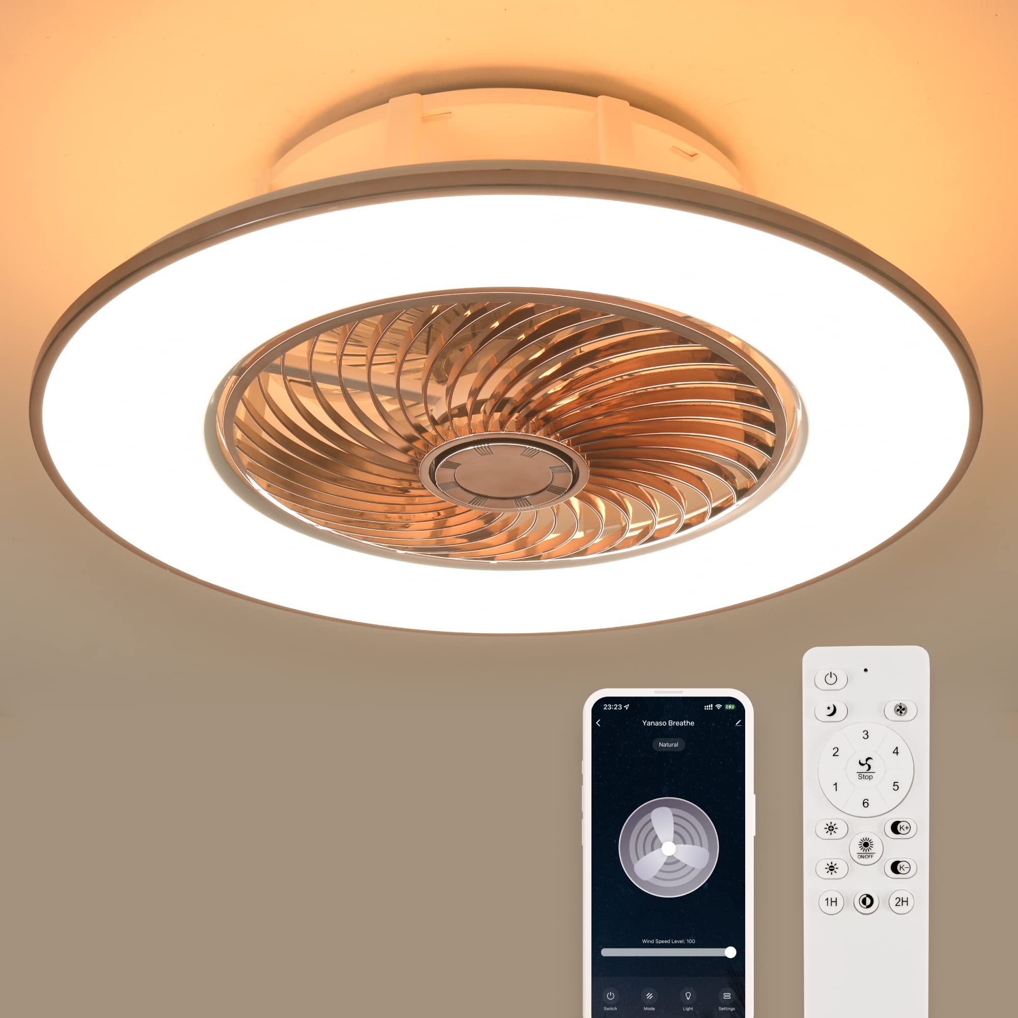 YANASO Upgraded Ceiling Fans with Lights - Low Profile Enclosed Ceiling ...