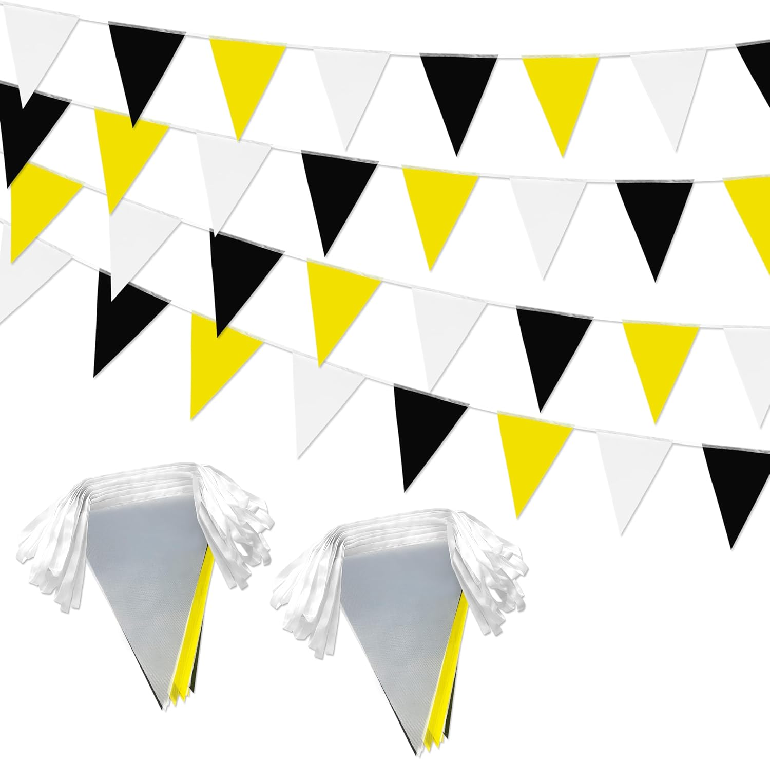 Amazon.com: LoveVC 100 Feet Yellow Black White Pennant Banner Flags ...
