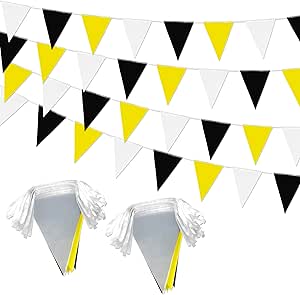 Amazon.com: LoveVC 100 Feet Yellow Black White Pennant Banner Flags ...