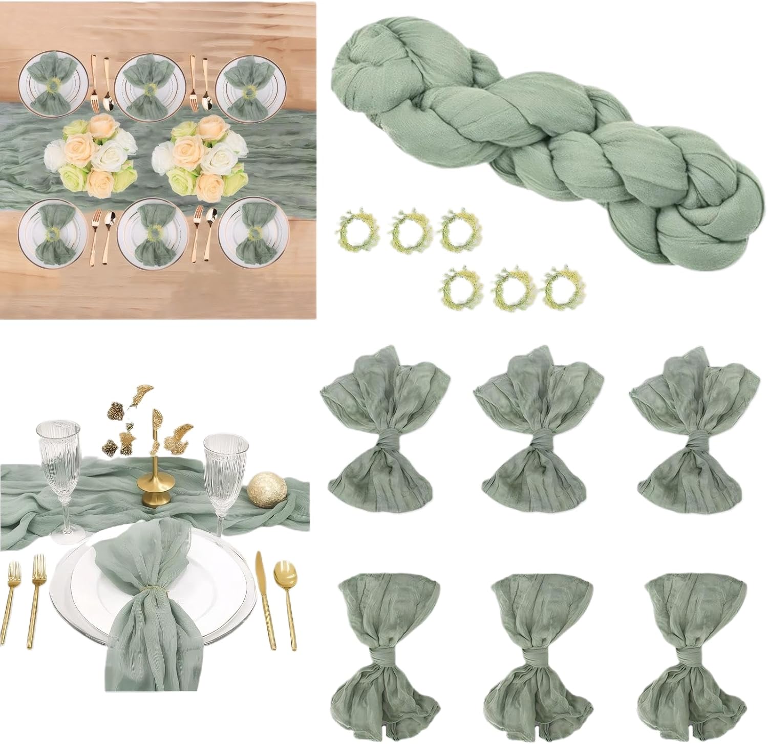 Sage Green Table Decor Set of 13 - 1 10FT Boho Cheesecloth Table Runner ...