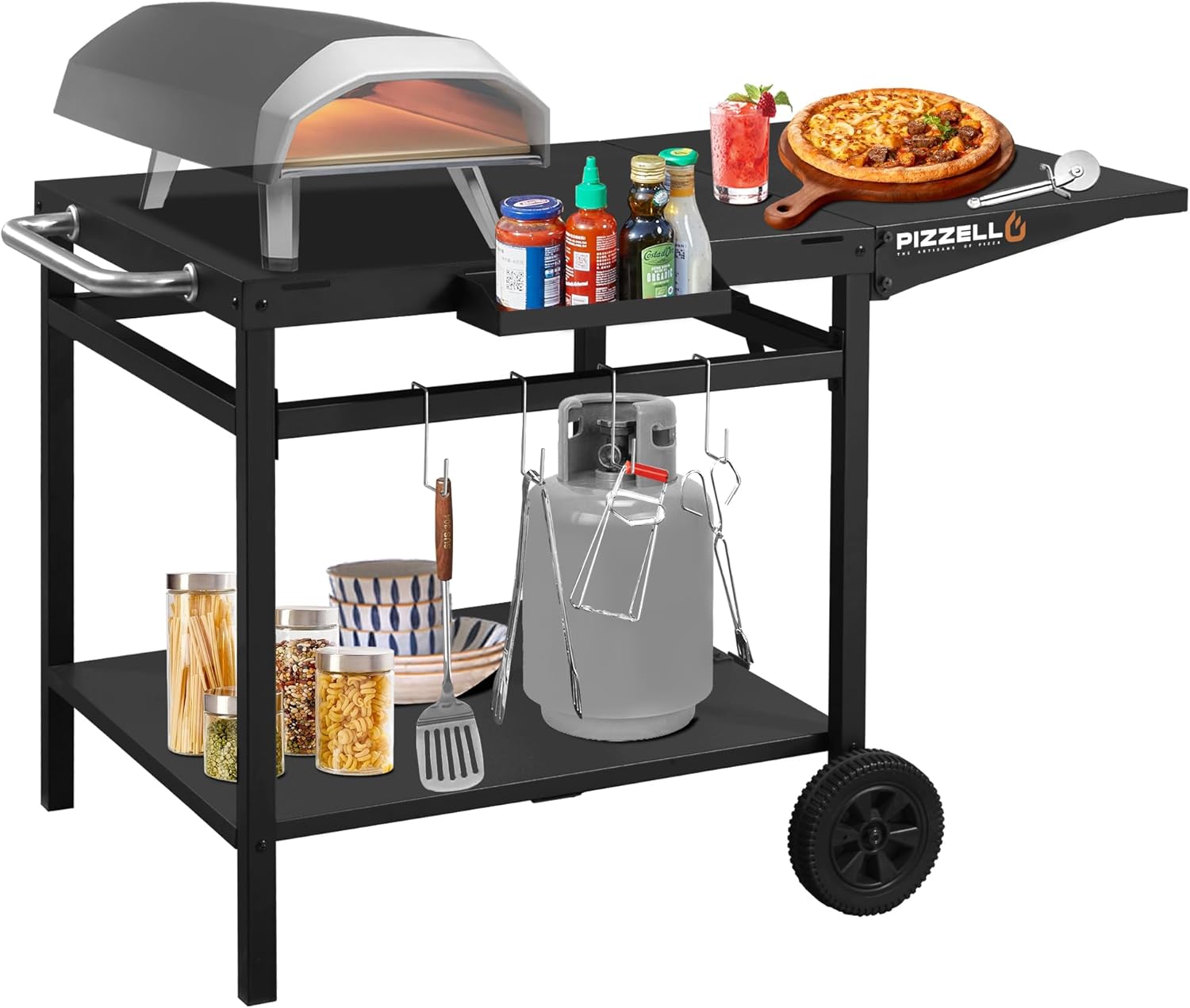 Amazon.com: PIZZELLO Dining Cart Table with Double-Shelf 44 x 26 Inch ...