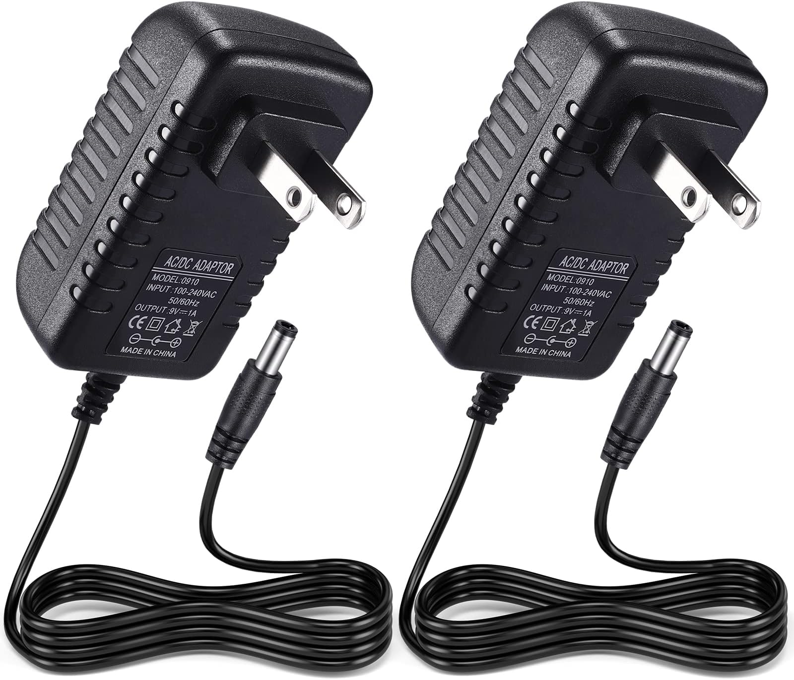 Amazon.com: TOBWOLF 2PCS 9V 1A Power Supply Adapter, 9W AC 100V-240V to ...