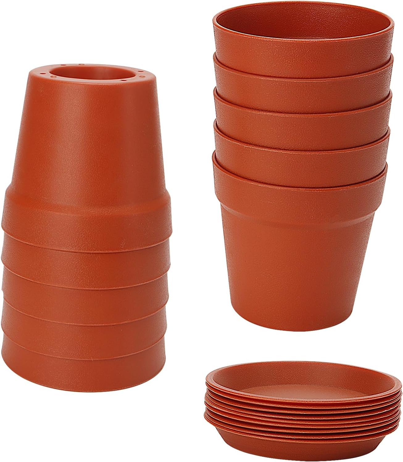 ZEONHAK 10 Pack 4 Inch Red Plant Pot with Saucer, Plastic Garden Flower ...