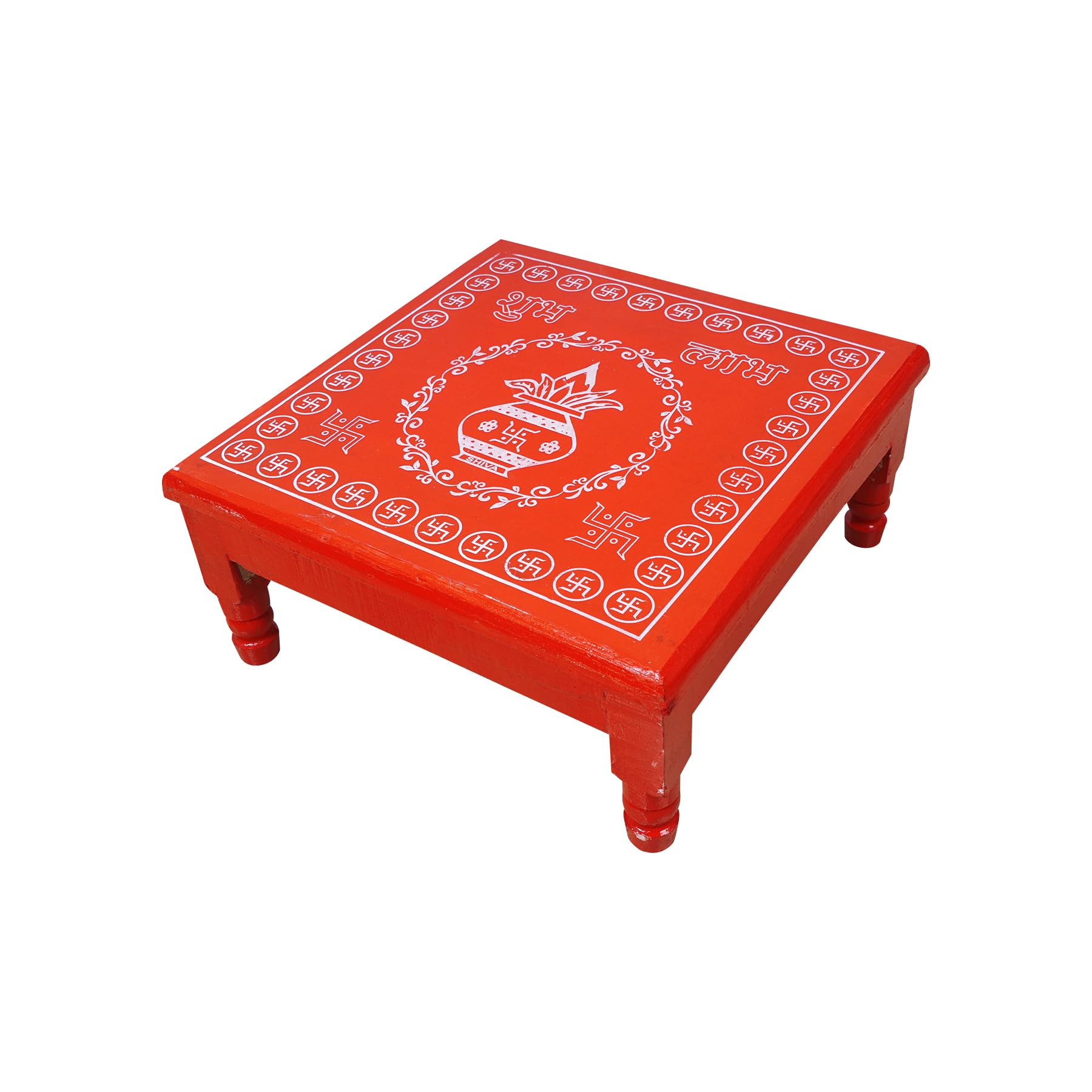 Epraiser MEDIUm SIZE 15 x 15 Inches Red Painted Wooden Pooja Chowki ...