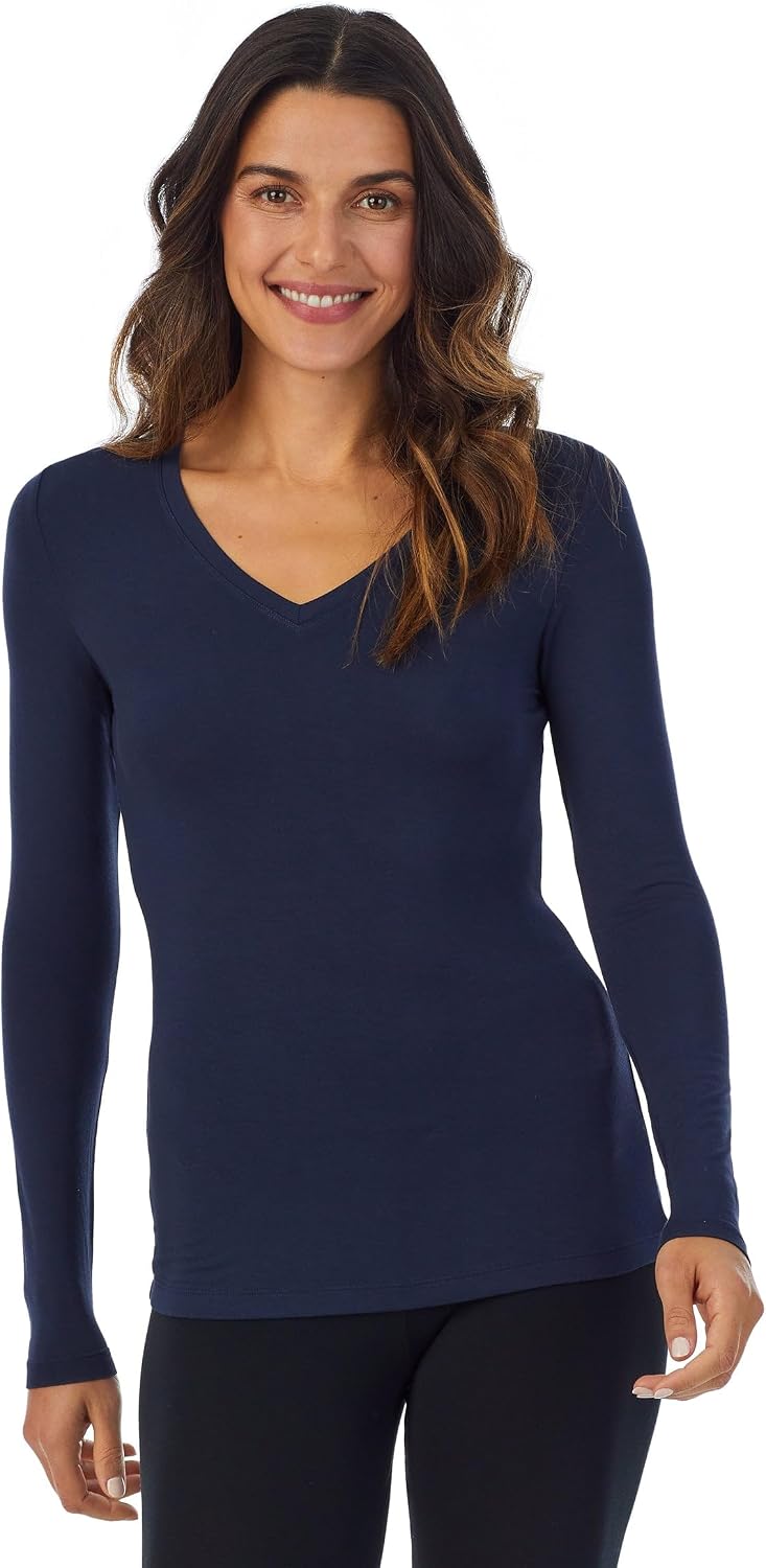 Cuddl Duds Softwear with Stretch Long Sleeve V-Neck Navy, X-Large at ...