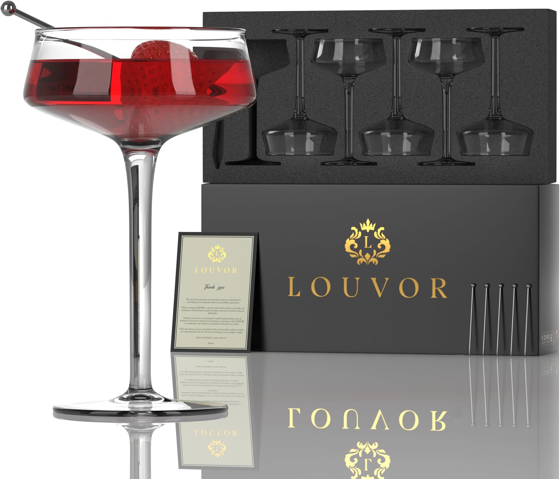 Amazon.com | Royalrose Optic Cocktail Coupe Glasses with Gold Rim, 11 ...