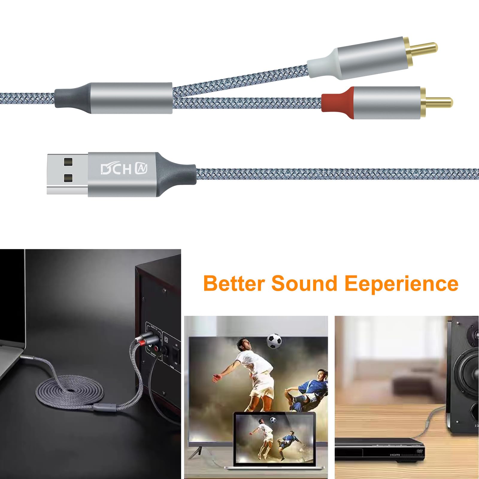 Snapklik.com : 4ft RCA To USB Audio Cable Type A To 2 RCA Adapter Cord ...