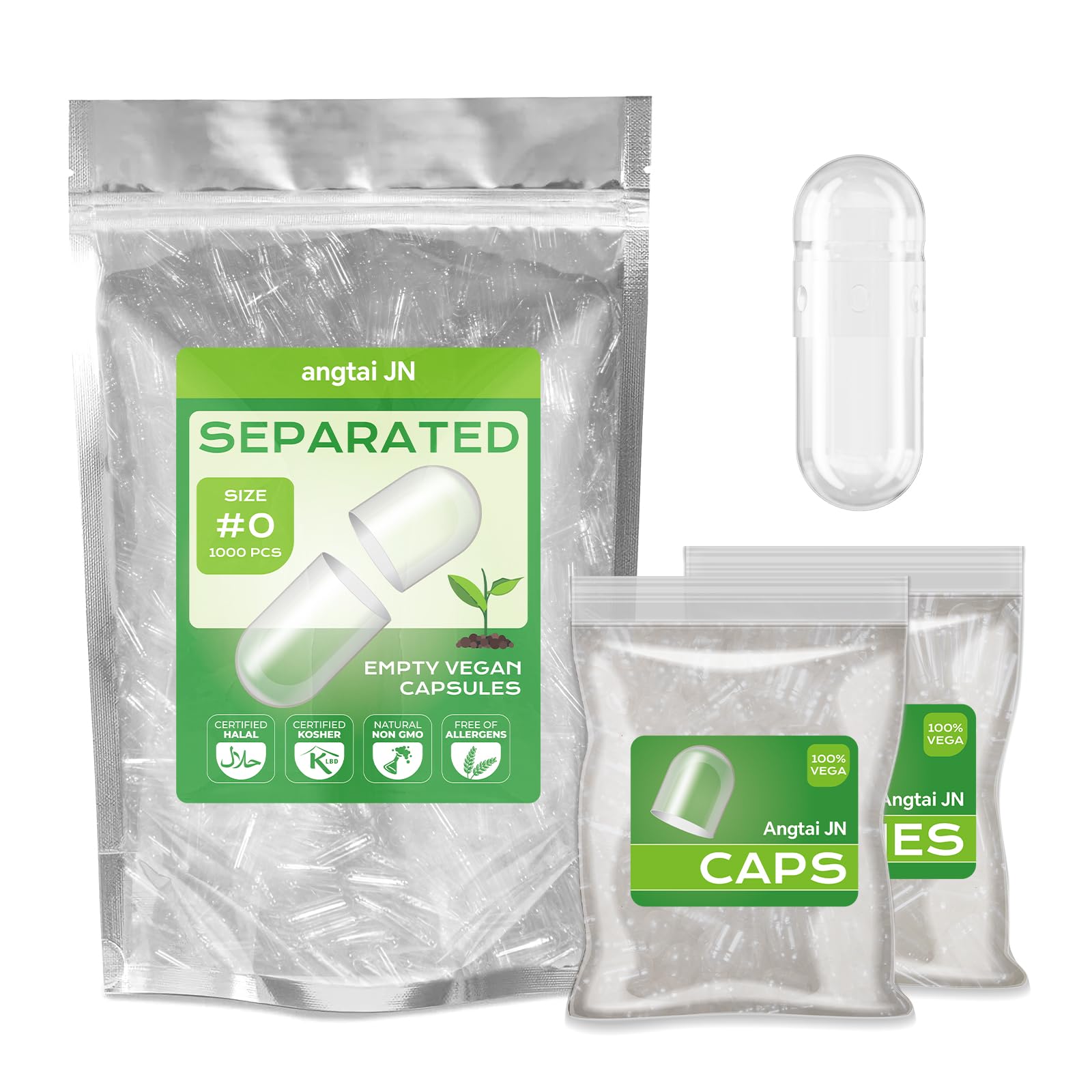 Amazon.com: Angtai JN Vegan Size 0 Separated Capsules Empty Pill Caps ...