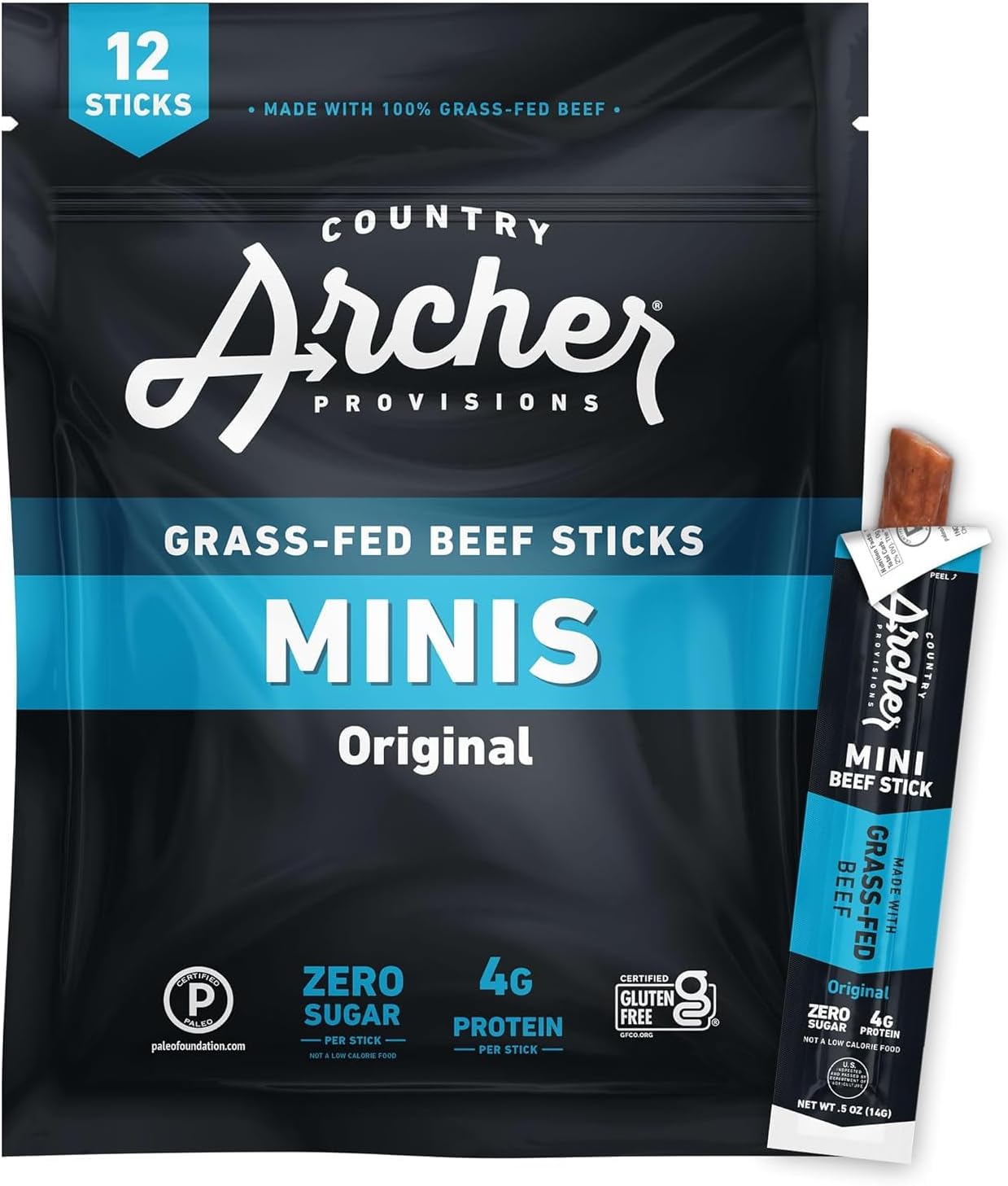 Amazon.com: Country Archer Mini Beef Jerky Sticks - Grass Fed Beef ...