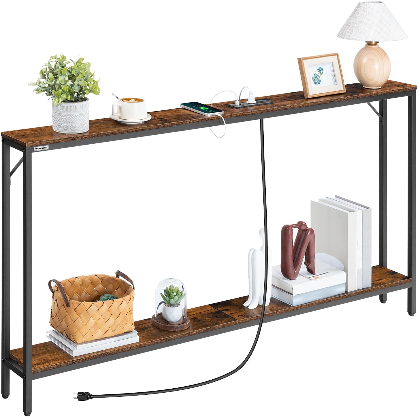 Amazon.com: MAHANCRIS 63” Sofa Table with Power Outlets, Skinny Console ...