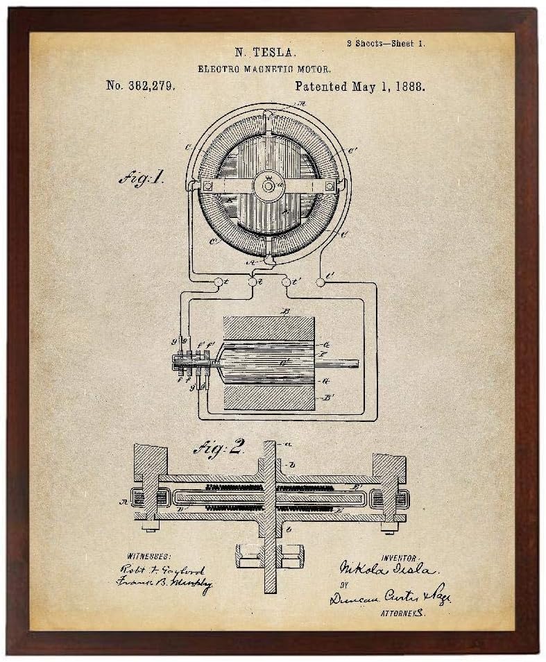 Amazon.com: Turnip Designs Tesla Electro Motor Patent Poster Art Print ...
