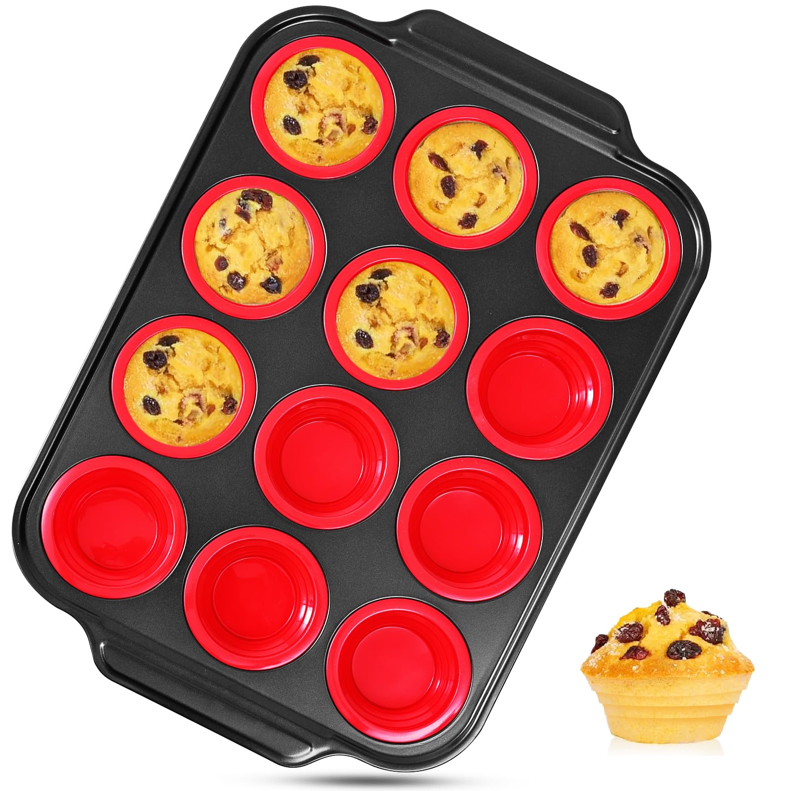 Silicone Muffin Pan with Metal Frame, Regular Size Cupcake Pan with ...