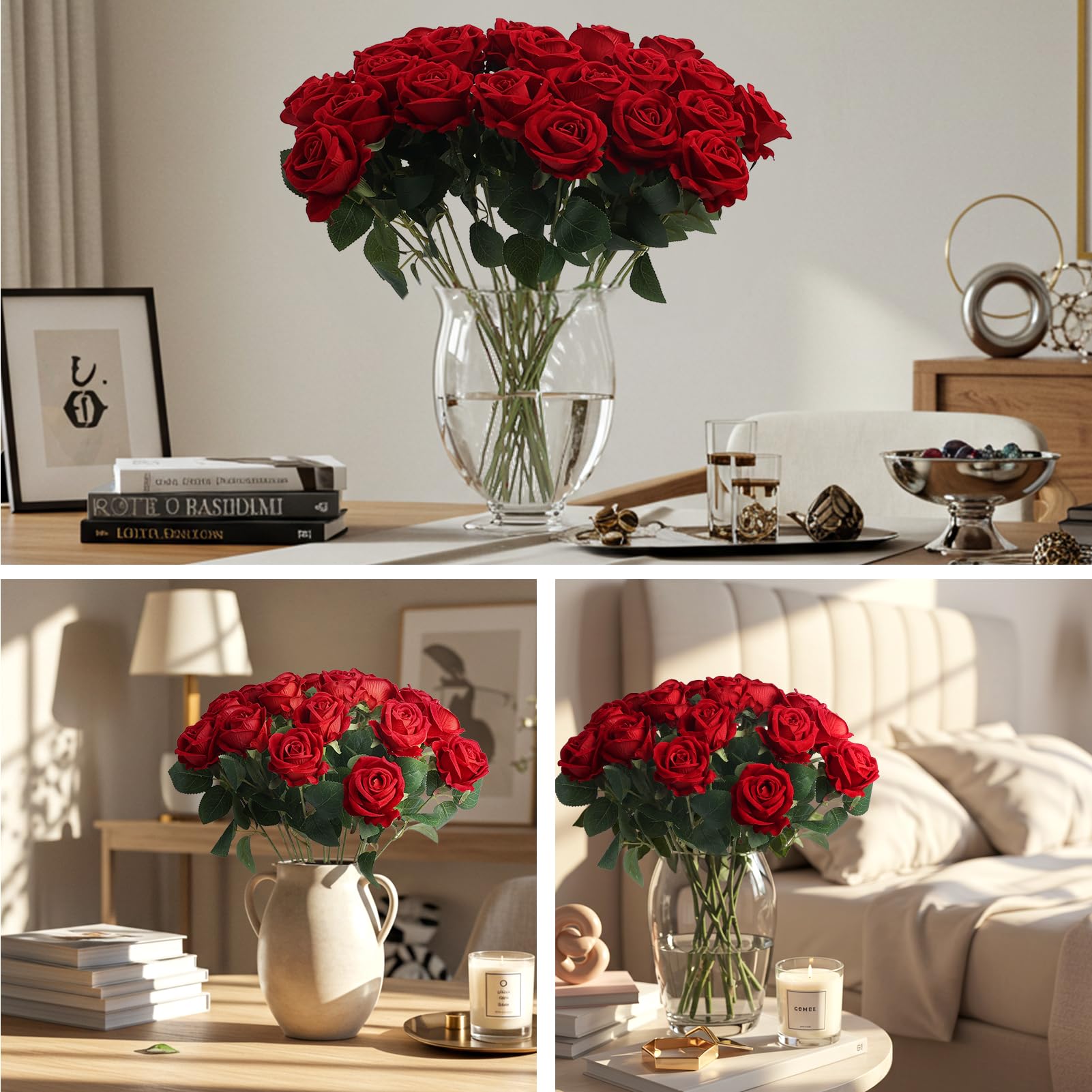 Snapklik.com : 54PCS Red Roses Artificial Flower, Fake Silk Roses ...