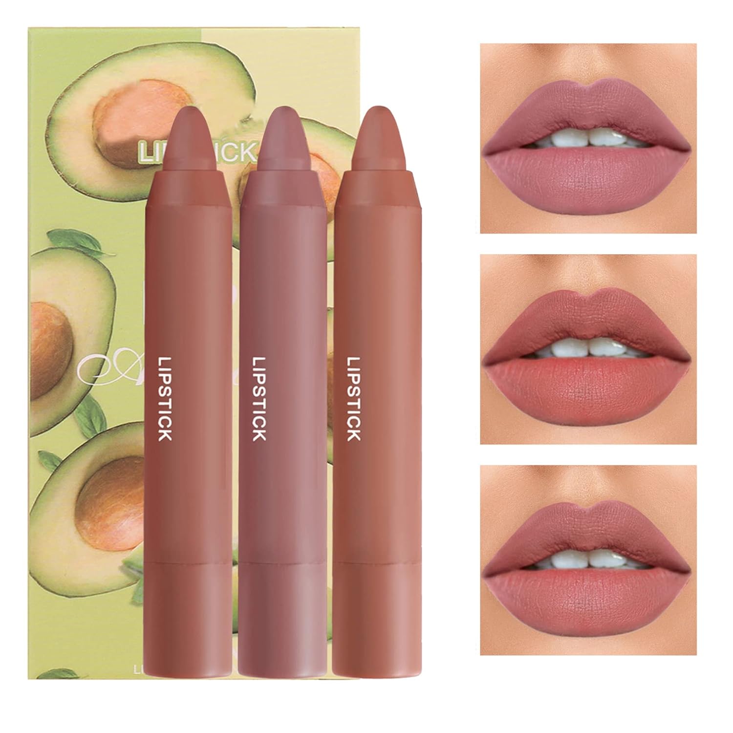 Juego de 3 lápices labiales mate color nude, lápiz labial mate de larga duración para mujeres ...