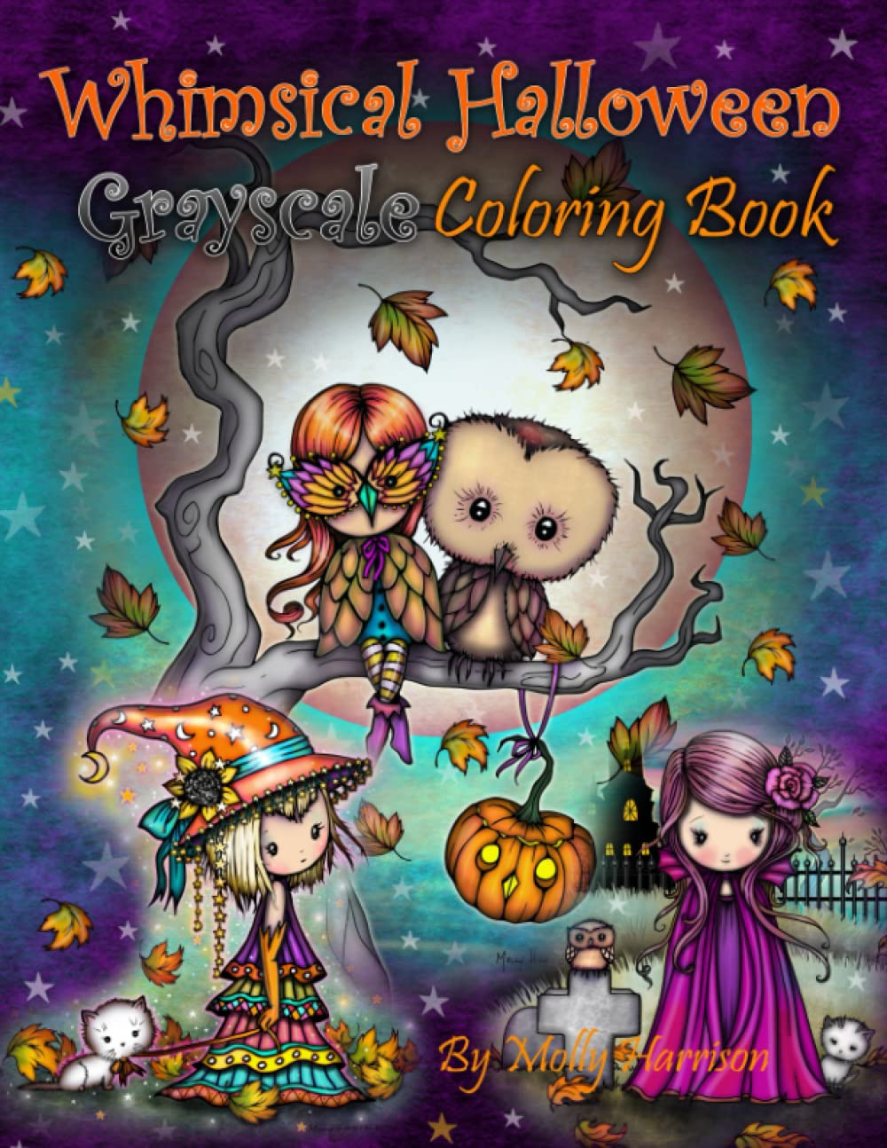 Amazon | Whimsical Halloween Grayscale Coloring Book: Featuring Cute ...