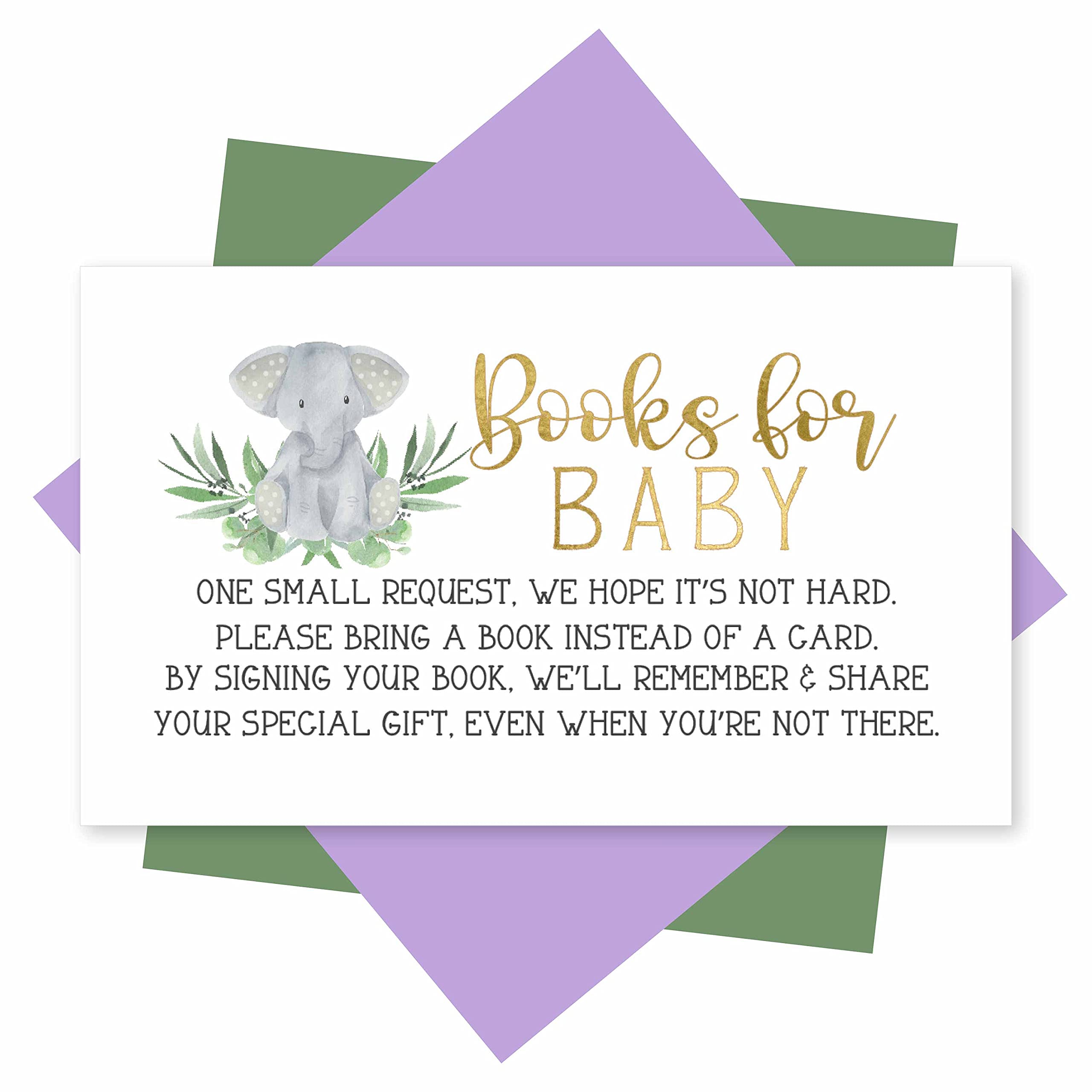 Amazon.com: 25 Books For Baby Shower Request Cards - Baby Elephant Baby ...