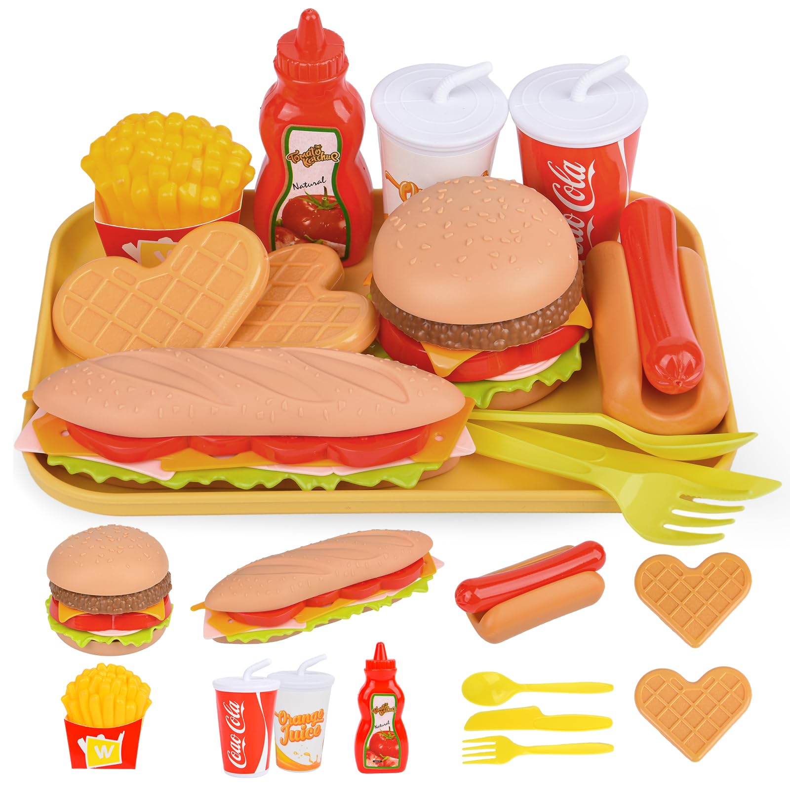 12PCS Pretend Play Food Set,Play Fast Food Toys for Kids with Take ...